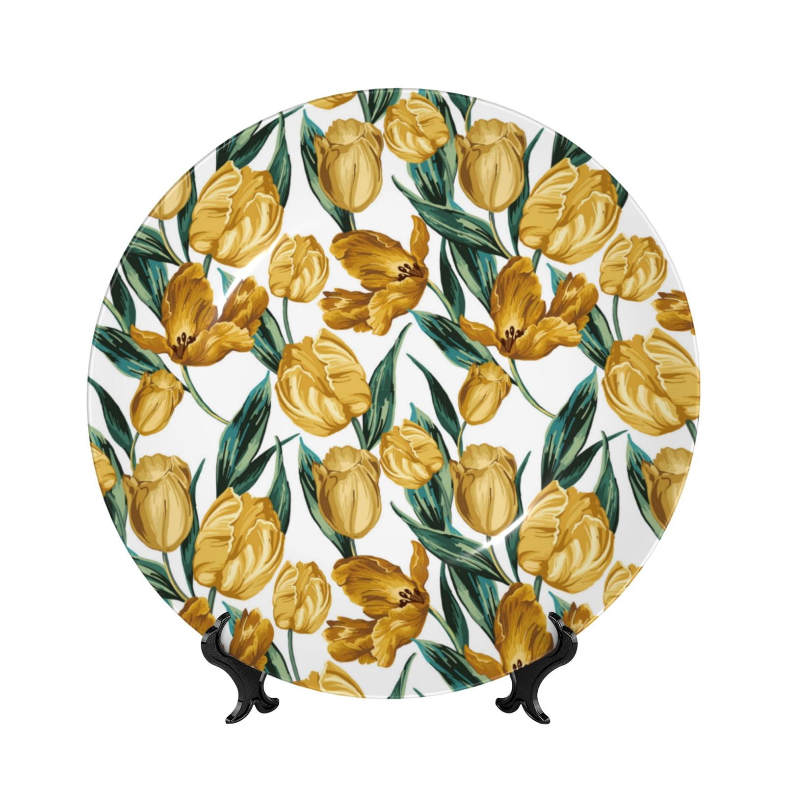 Easygdp Yellow Tulips Bone China Decorative Plate Ceramic Dinner Plates ...