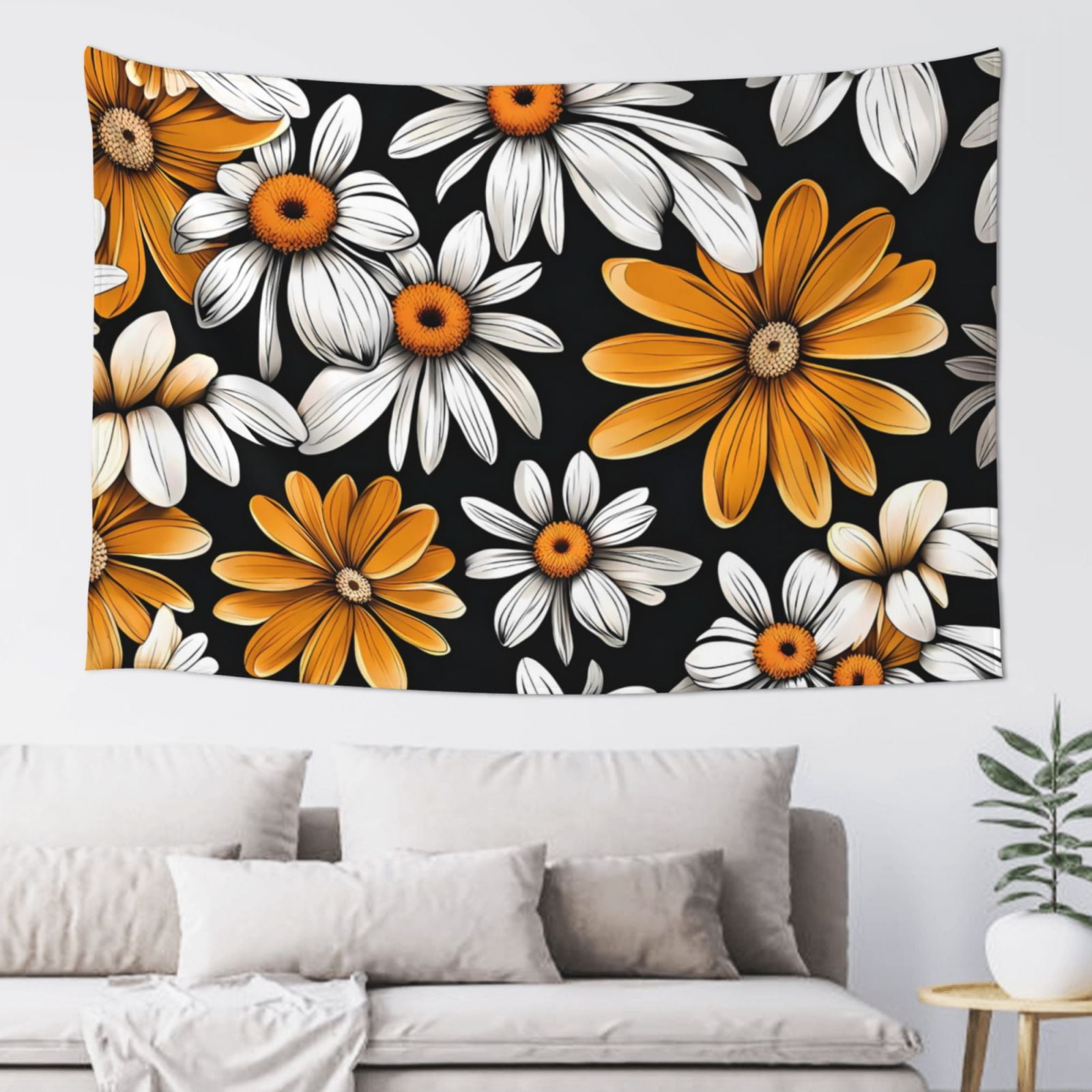 Easygdp Yellow White Daisy Pattern Tapestry Wall Hanging, Wall ...
