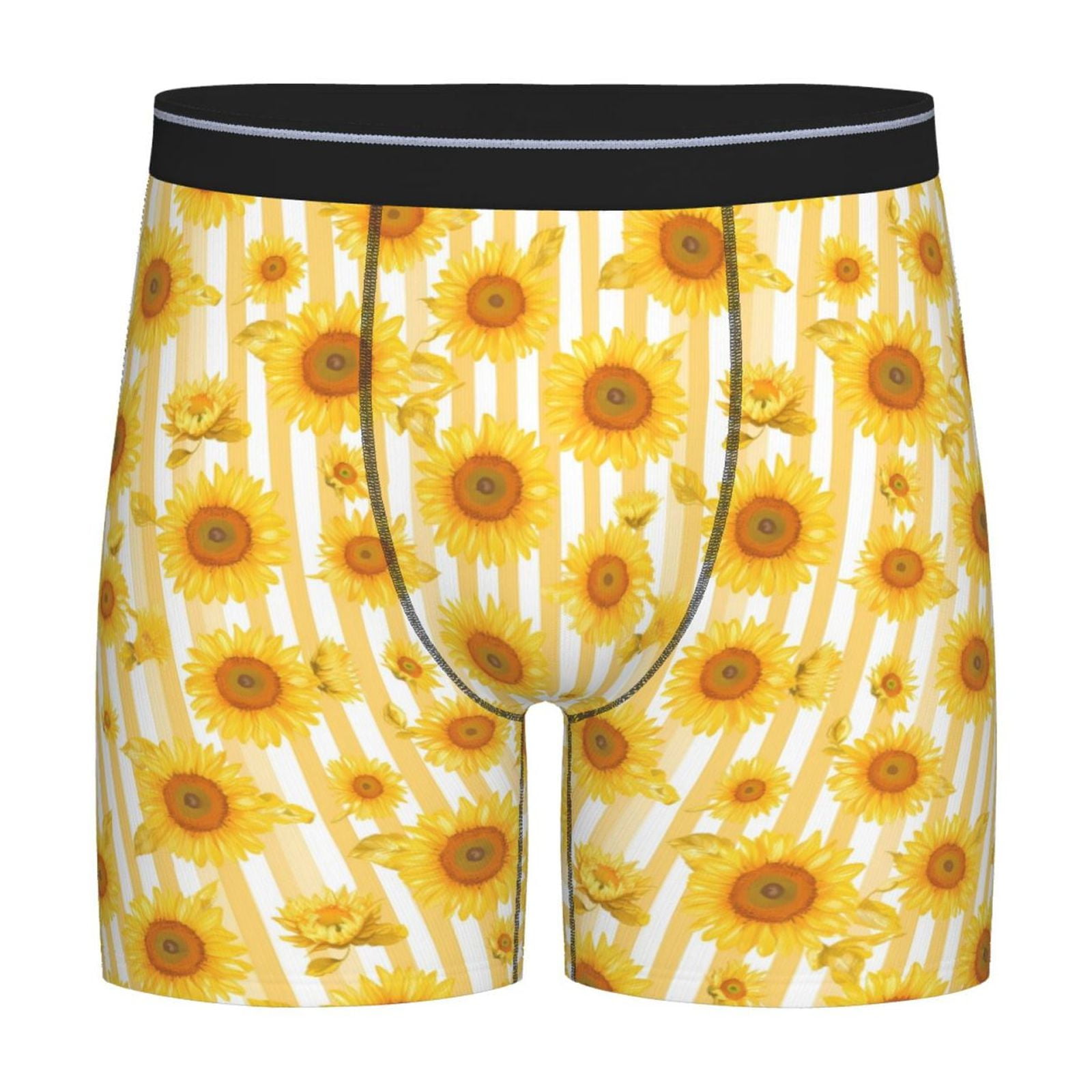Easygdp Yellow White Striped Sunflower Men's Boxer Briefs Men’s ...