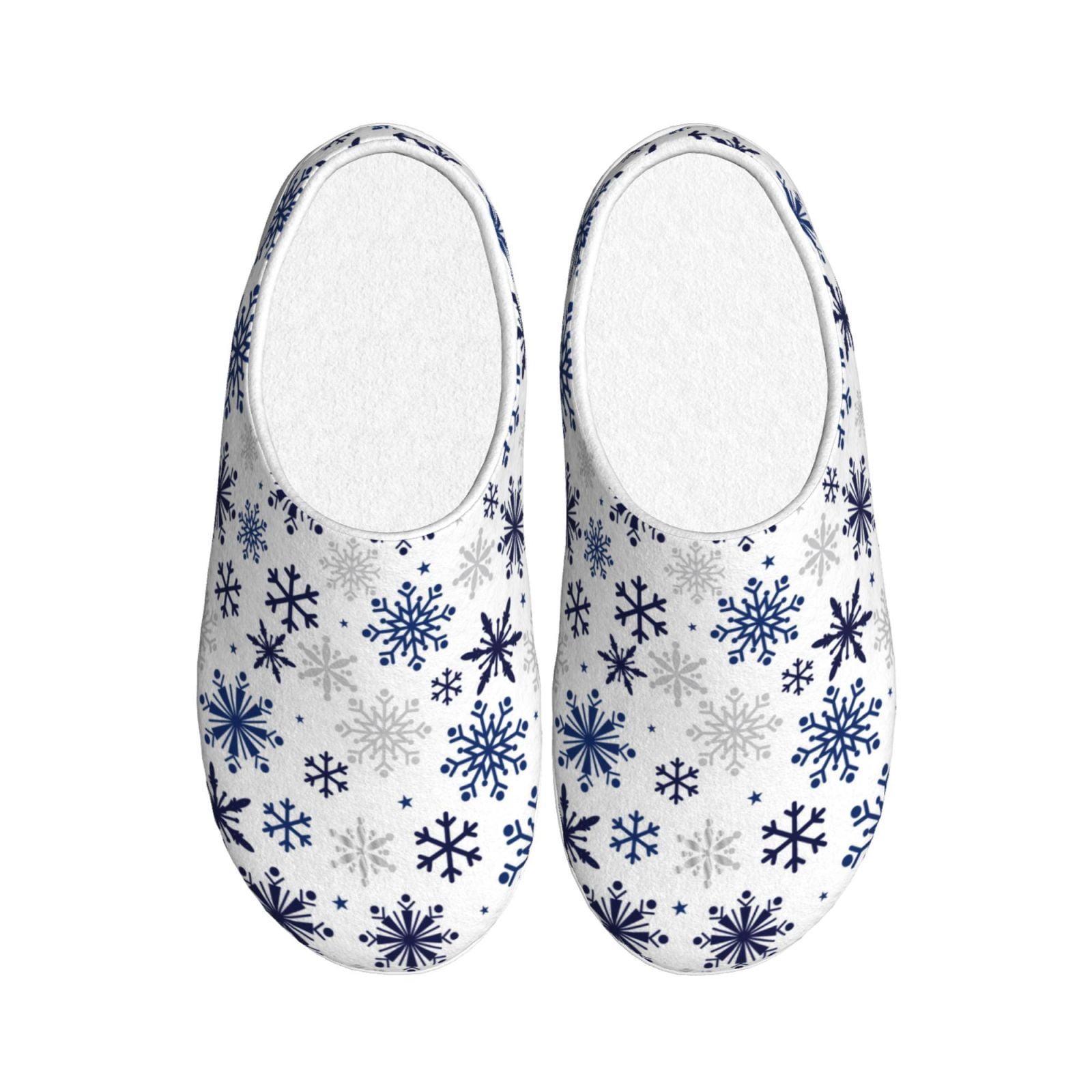 Easygdp blue Snowflake Prints Slippers for Women Mens Winter Warm Home Slippers Plush Slip on ...