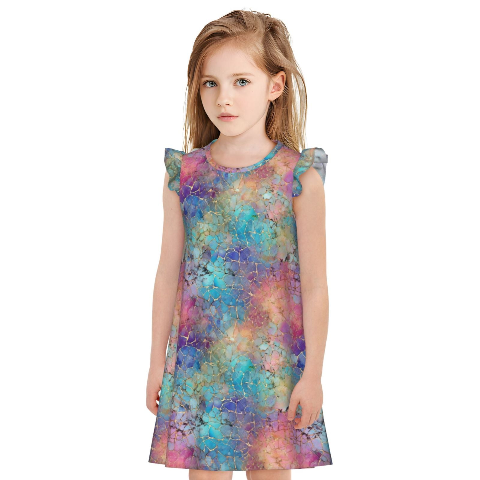 Easygdp blue pink colorful cracked texture Girls Pajamas Dress ...