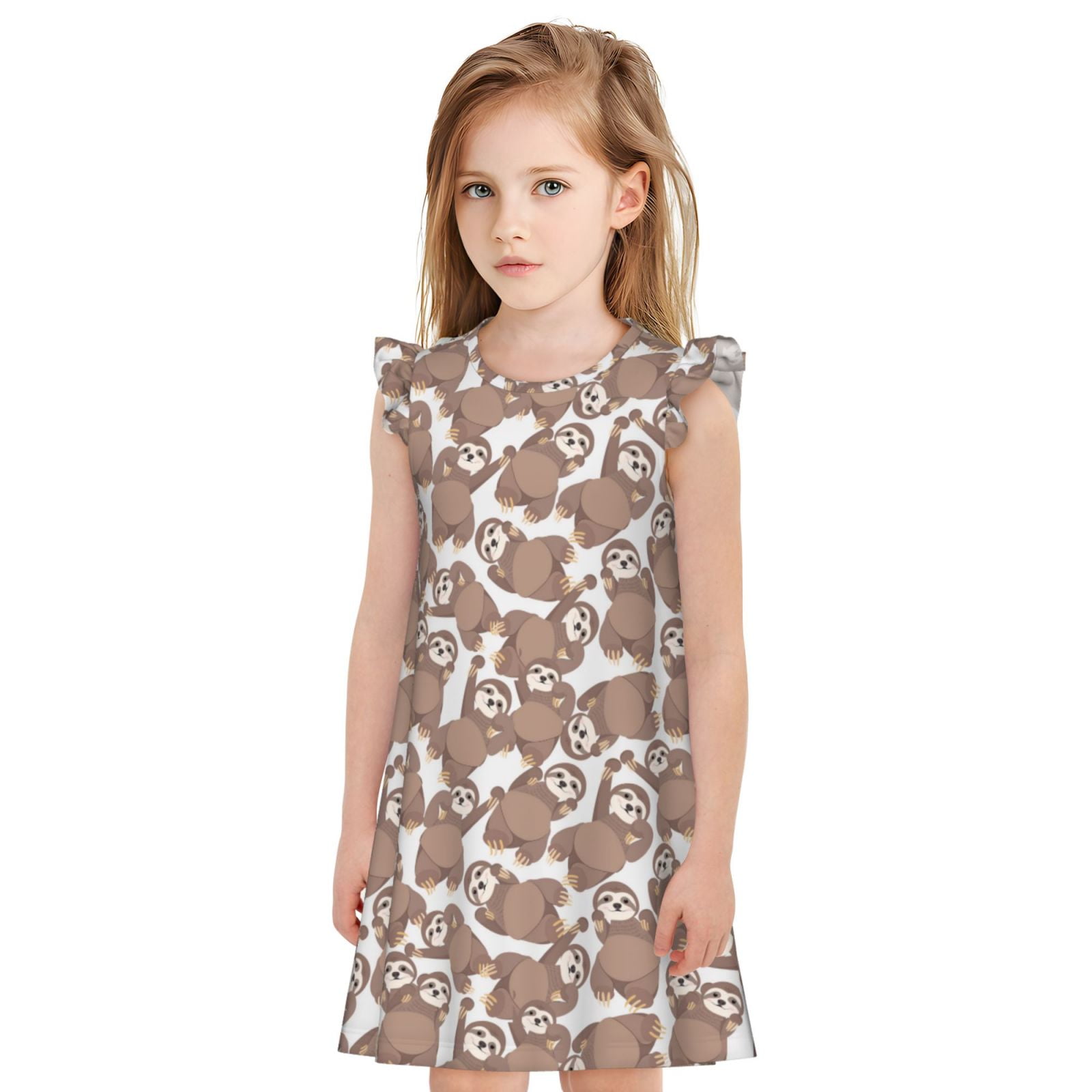Easygdp brown sloth family for Girls Pajamas Dress, Princess Nightgown ...