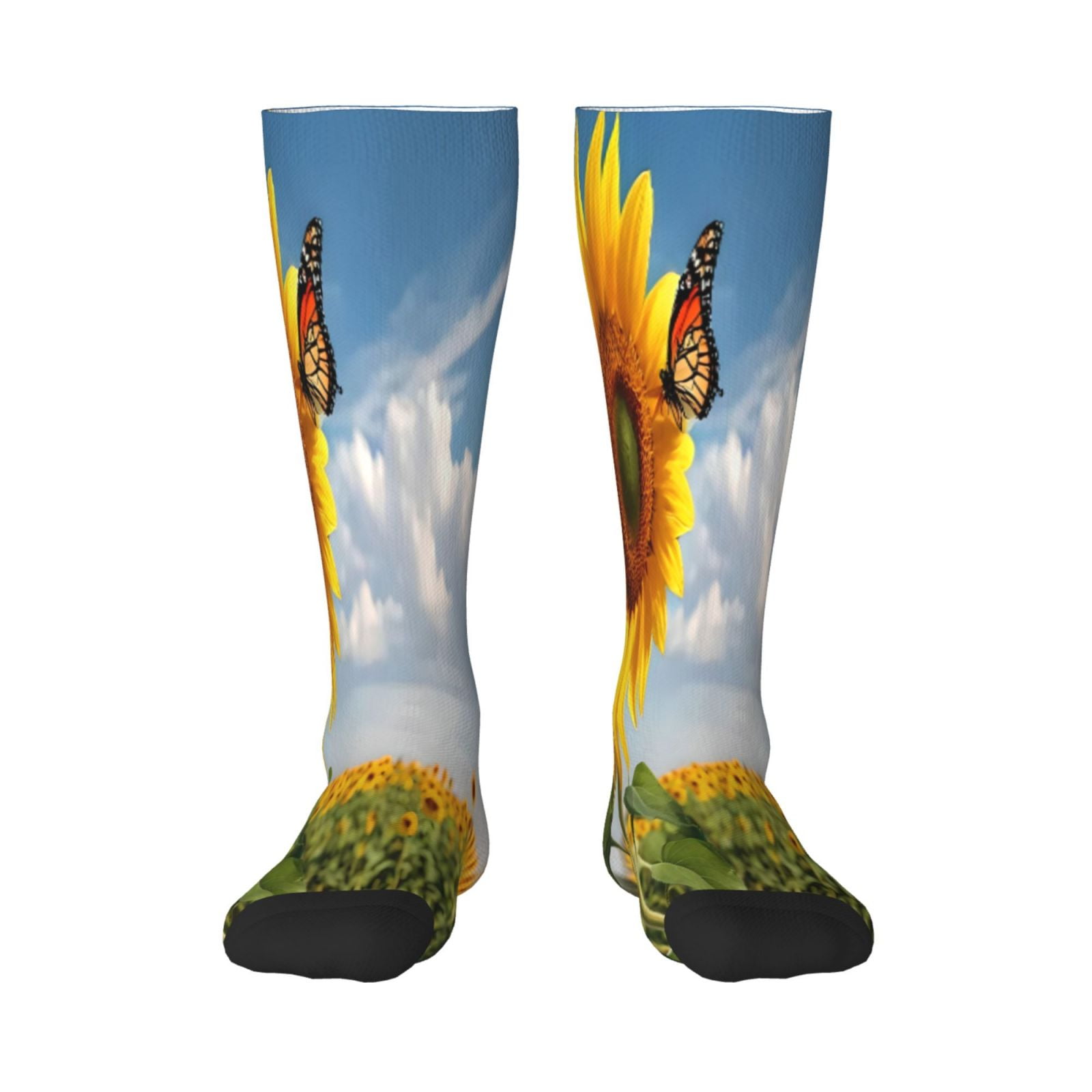 Easygdp butterfly and sunflower Sport Knee High Socks Soccer Socks Calf ...