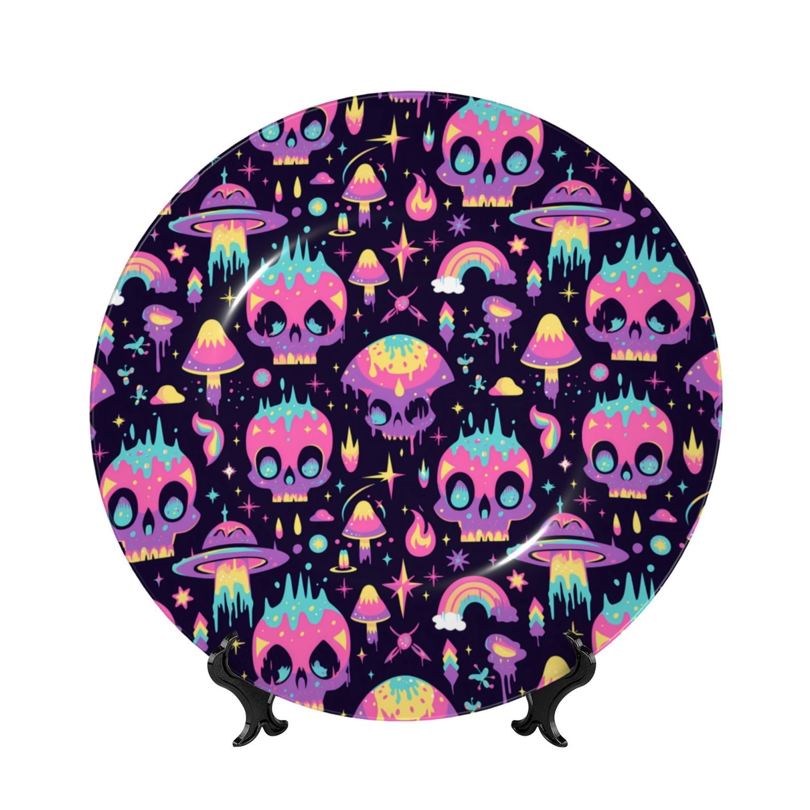 Easygdp cartoon Skull rainbow space Bone China Decorative Plate Ceramic ...