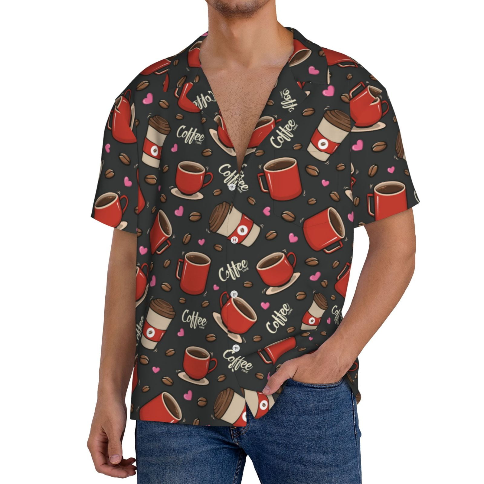 Easygdp coffee mug cup Mens Short Sleeve Button Down,Cuban Shirts for ...