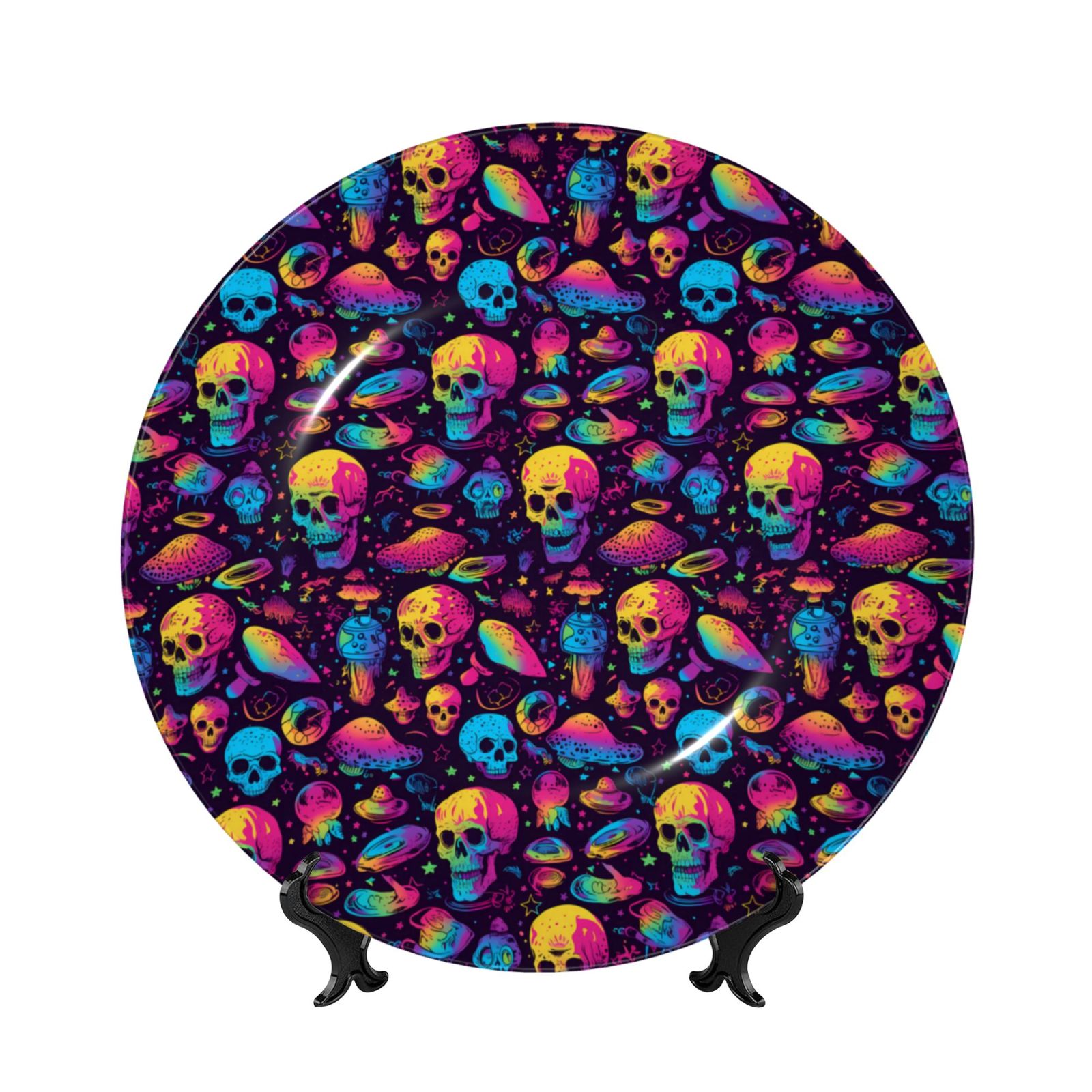 Easygdp colorful Skull Retro Bone China Decorative Plate Ceramic Dinner ...