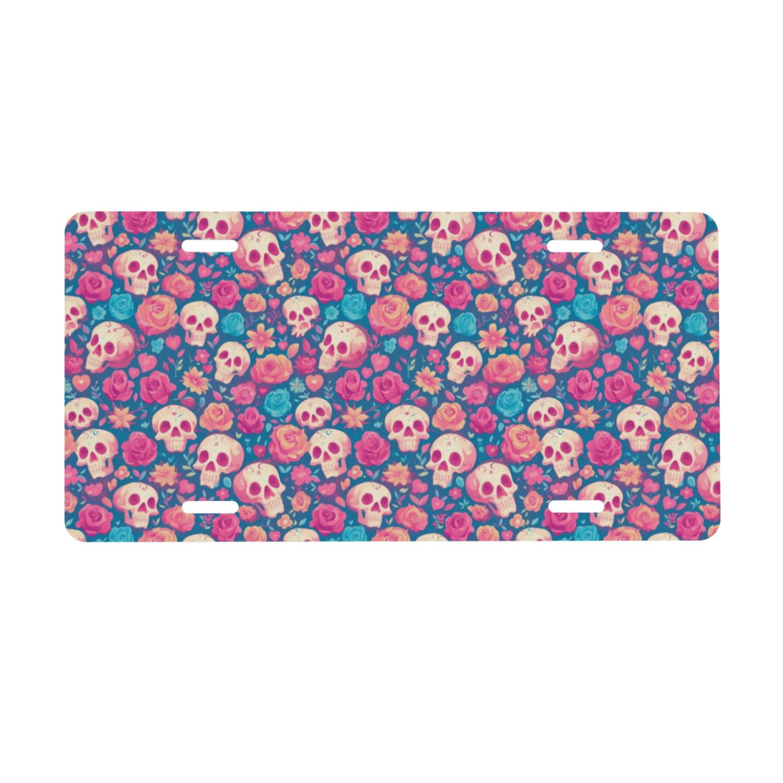 Easygdp colorful Skull flower License Plate Car Front License Plate Car ...