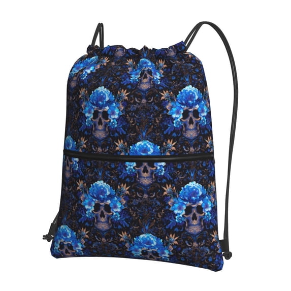 Easygdp cool blue flower Skull Drawstring Backpack Gym Bag,Sport Gym ...