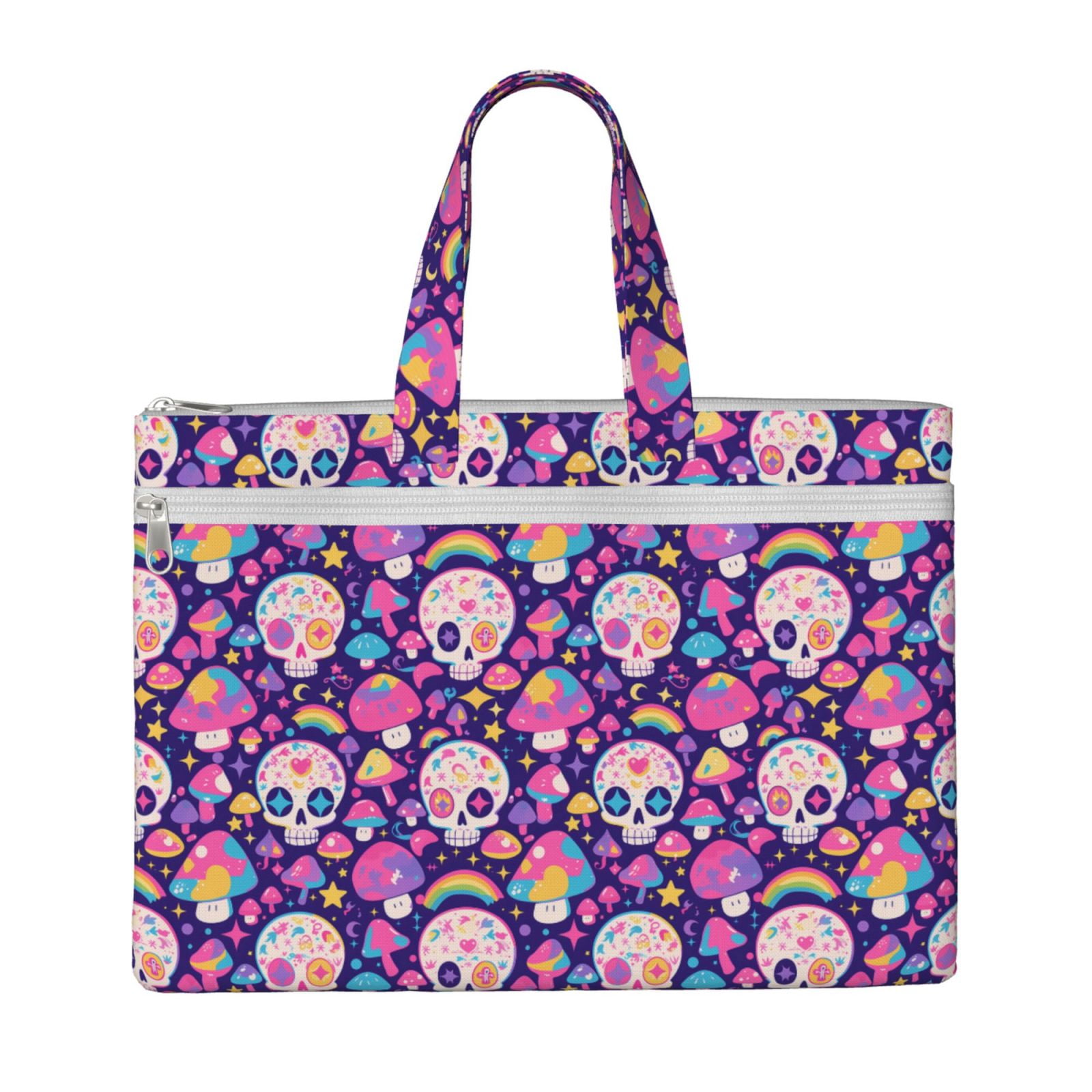 Easygdp cute rainbow mushroom Skull Canvas Document Bag File Bag Handle ...