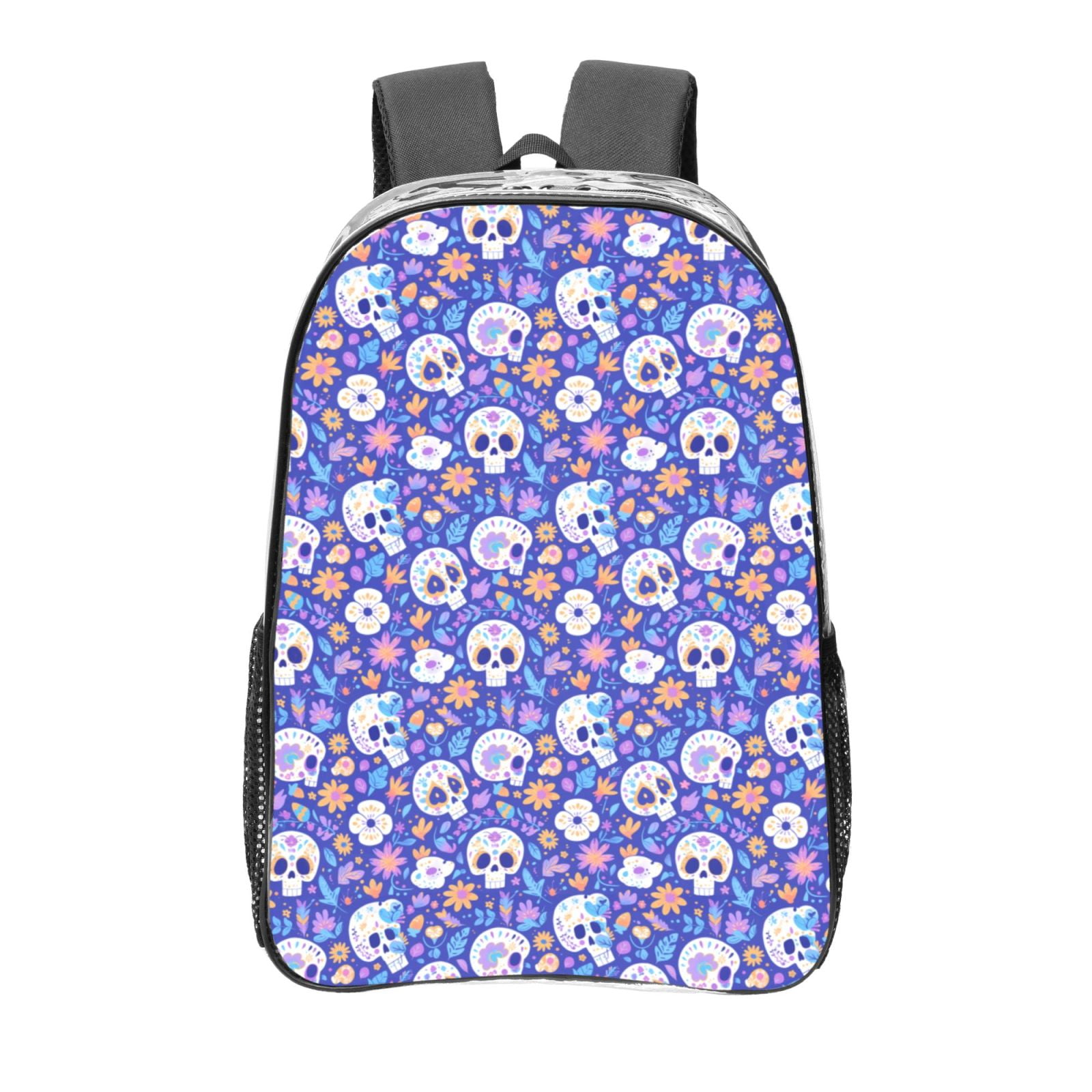 Easygdp flower Skull cartoon Clear Backpack, Transparent Bookbag for ...