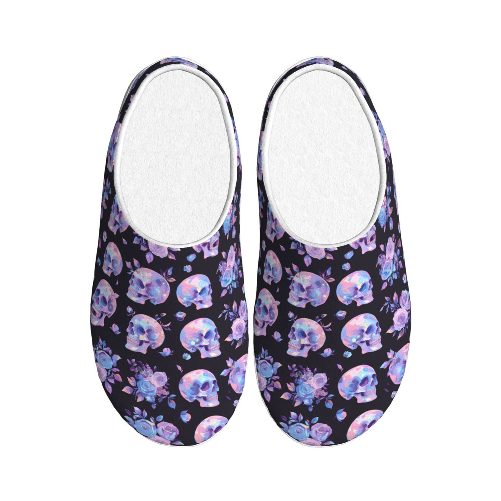 Easygdp flower Skull rose Slippers for Women Mens Winter Warm Home ...