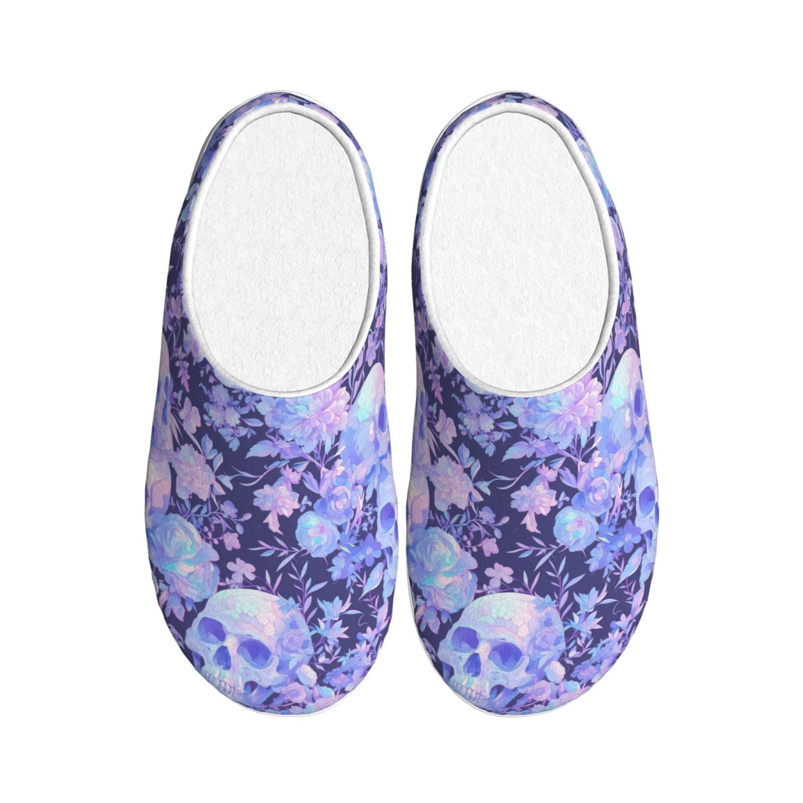 Easygdp flower crystal Skull Slippers for Women Mens Winter Warm Home ...