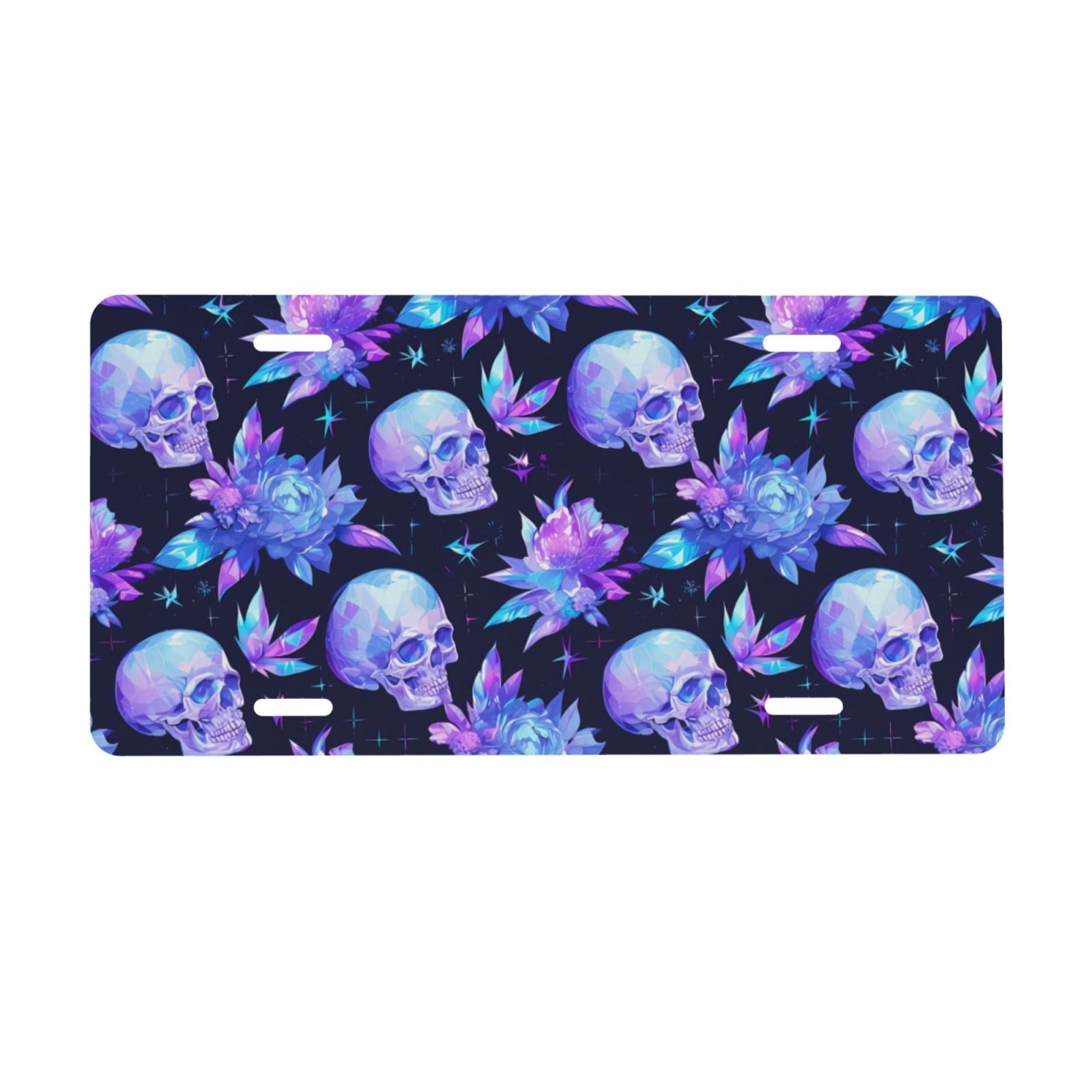 Easygdp flower starry sky Skull License Plate Car Front License Plate ...