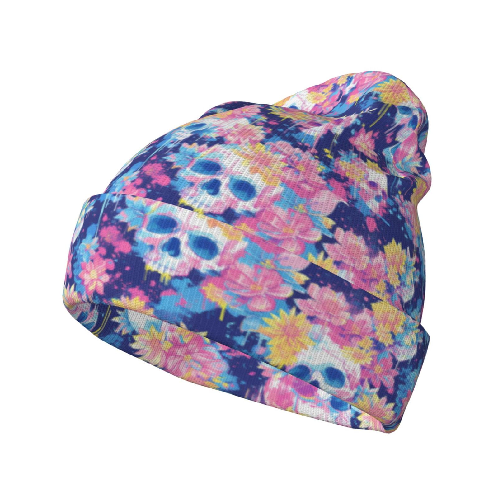 Easygdp graffiti style Skull flower Winter Beanie for Men Women Beanie ...