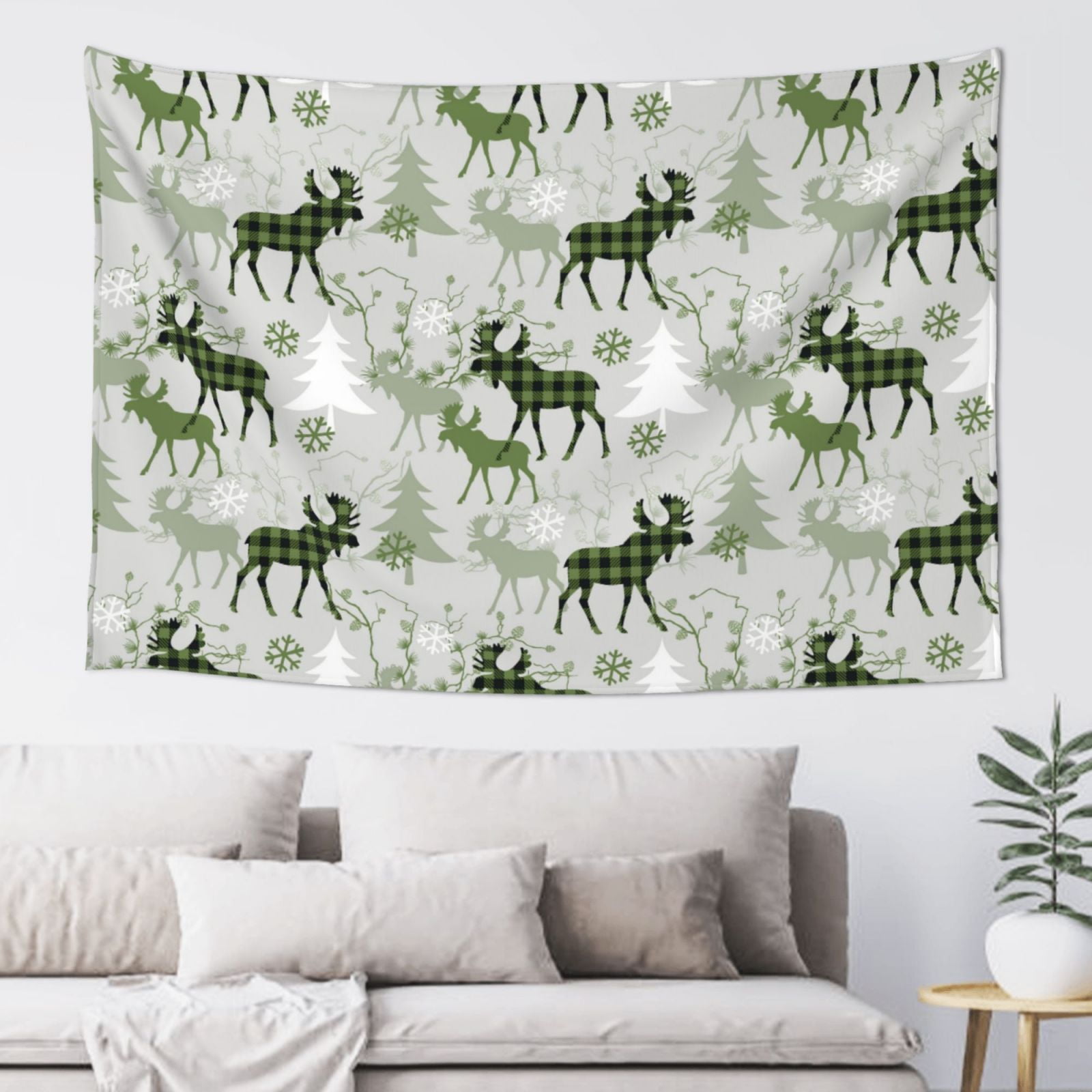 Easygdp green plaid Moose tree Tapestry Wall Hanging, Wall Tapestries ...