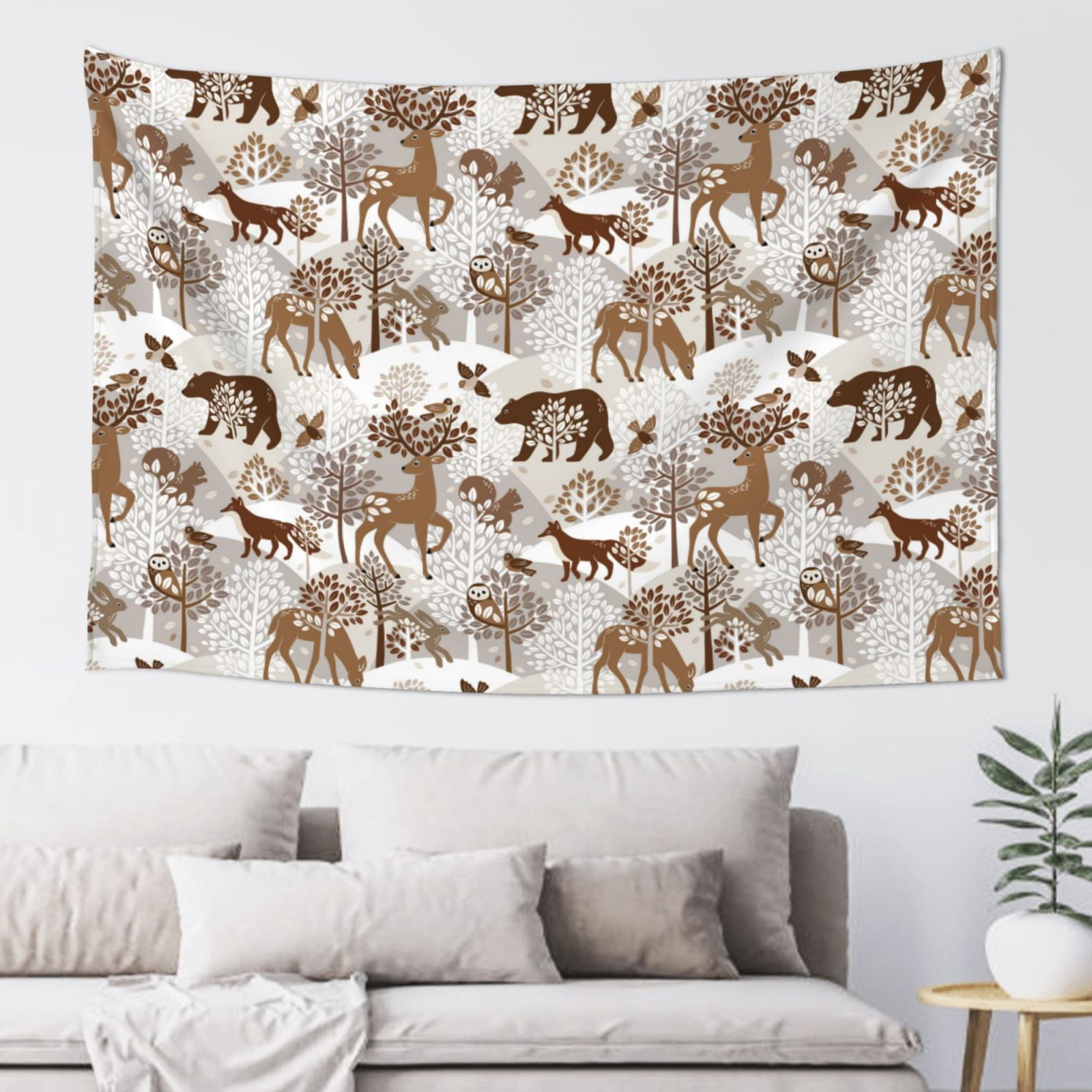 Easygdp leaf Moose fox owls tree Tapestry Wall Hanging, Wall Tapestries ...