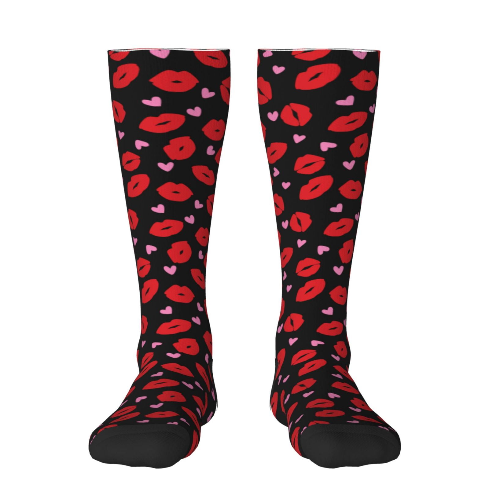 Easygdp lips and hearts Sport Knee High Socks Soccer Socks Calf ...