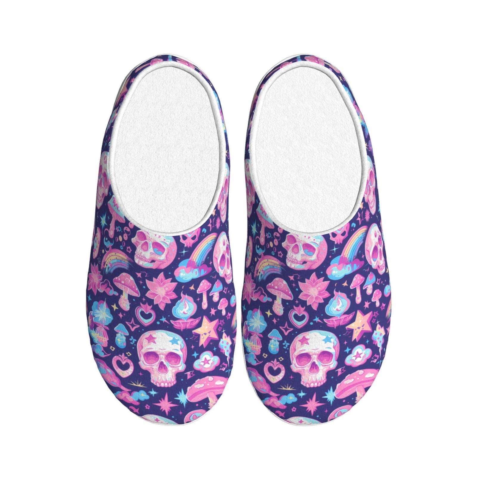 Easygdp mushroom rainbow color Skull Slippers for Women Mens Winter ...