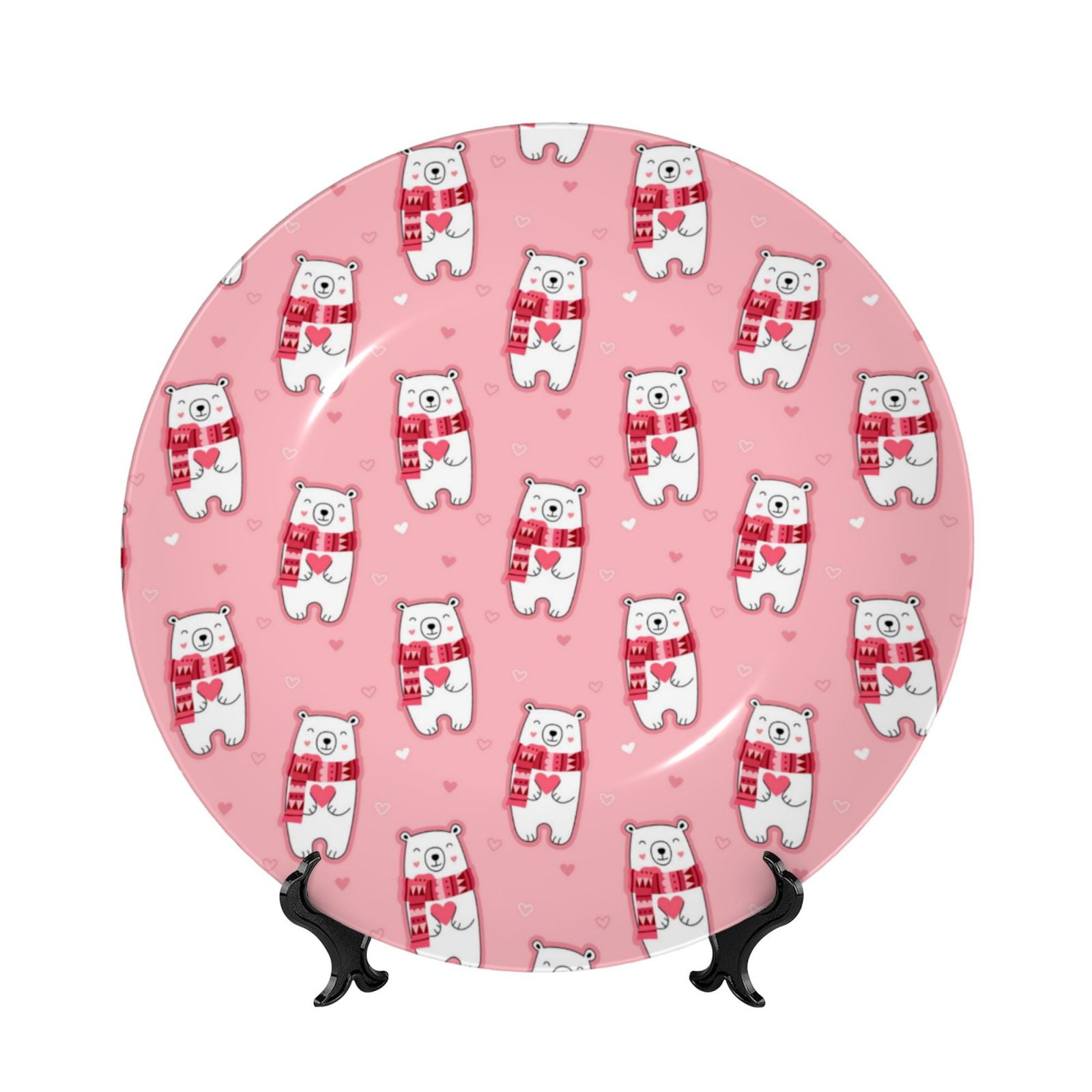 Easygdp pink Scarf bear Bone China Decorative Plate Ceramic Dinner ...