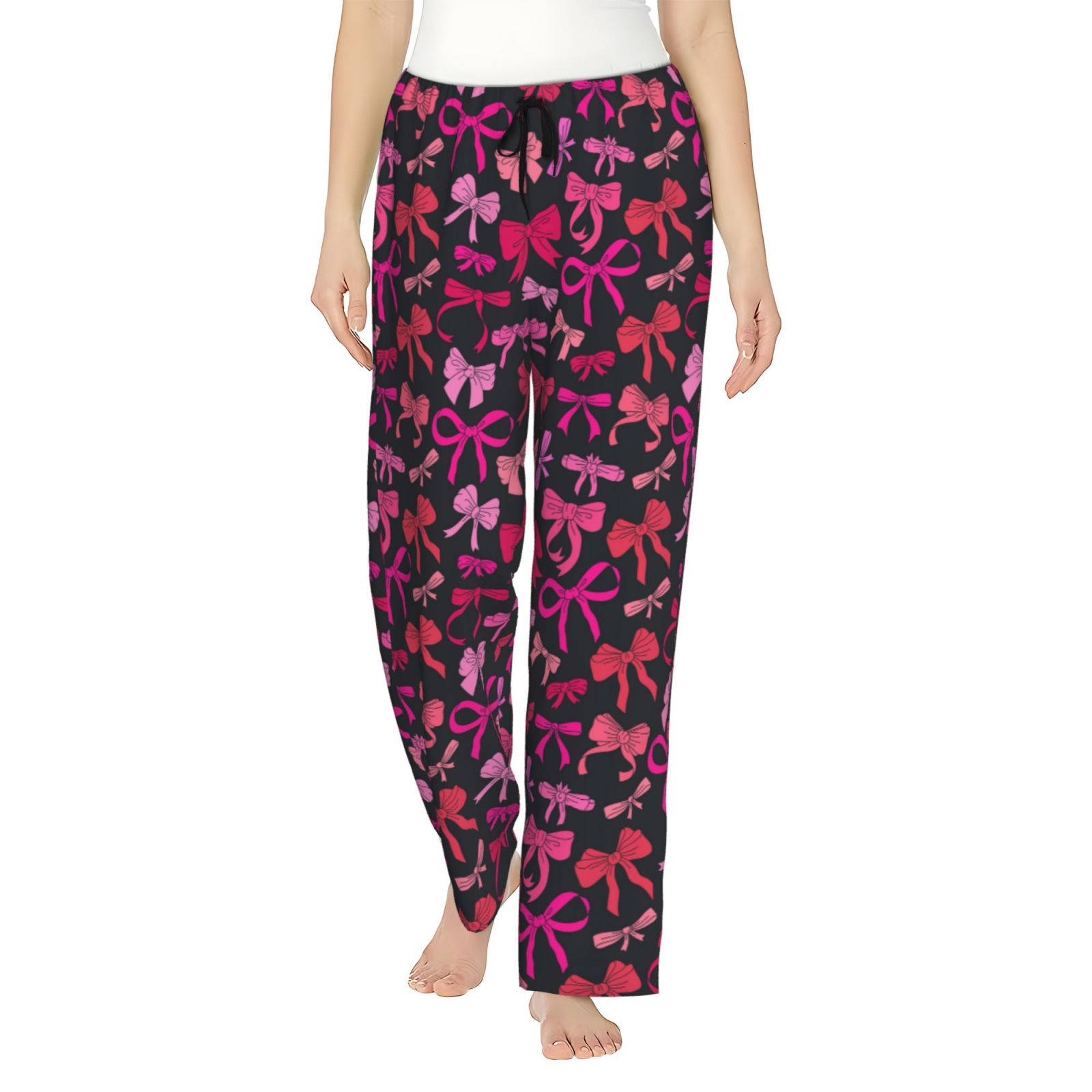 Easygdp pink ribbon bows Women Pajama Pants Drawstring Pajama Pants ...