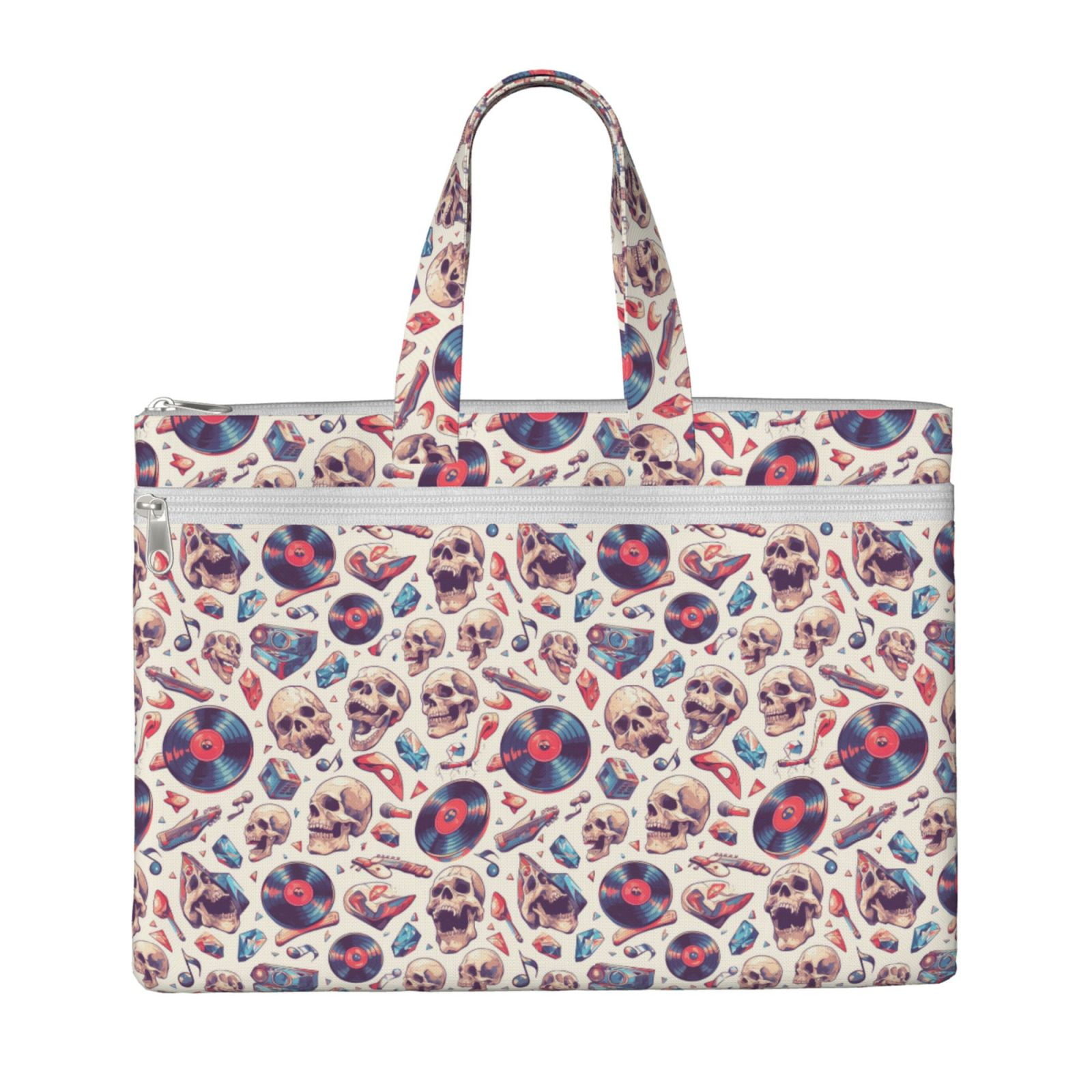 Easygdp rock Skull record Retro Canvas Document Bag File Bag Handle ...