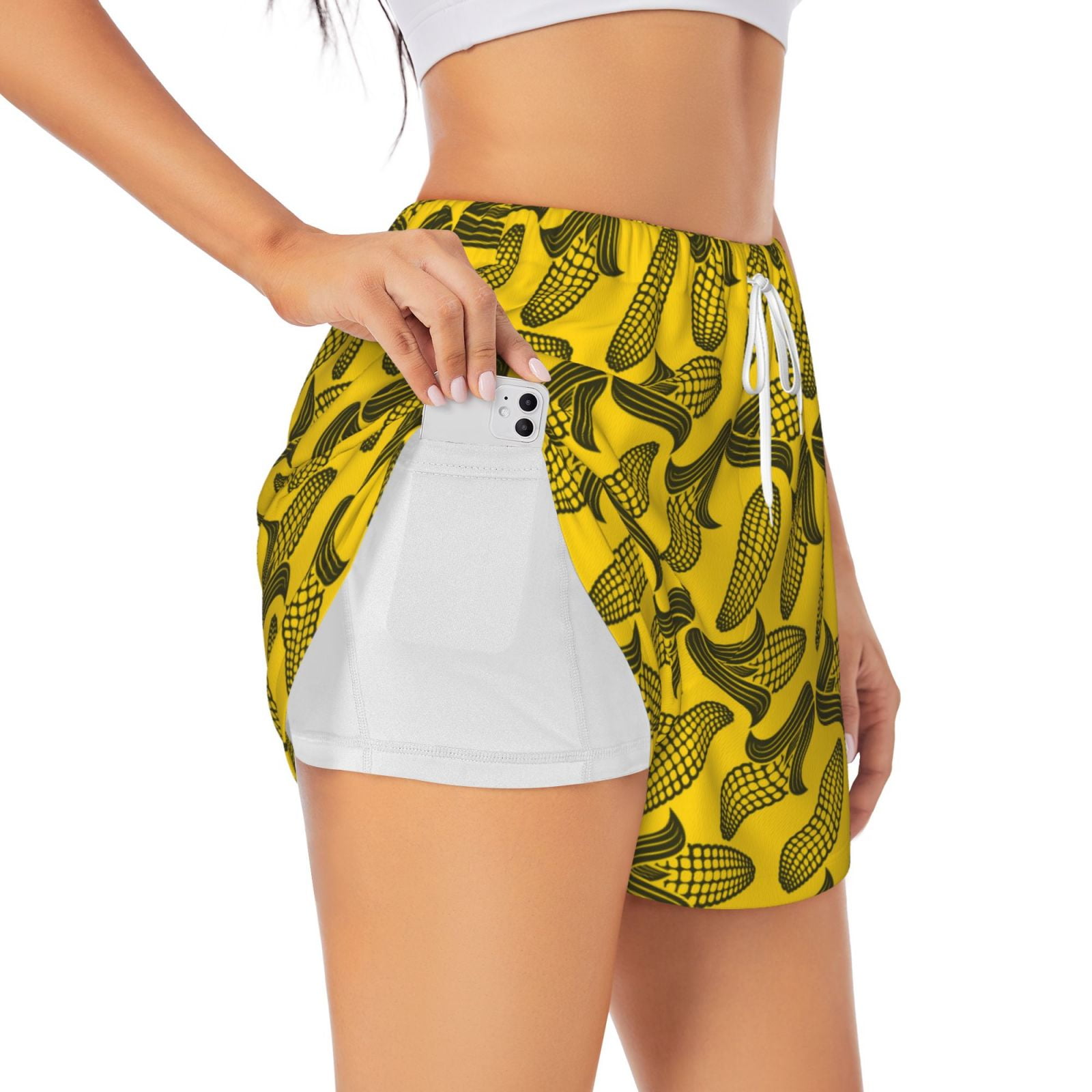 Easygdp yellow Corn for Women's Athletic Shorts - High-Waist, Quick-Dry ...