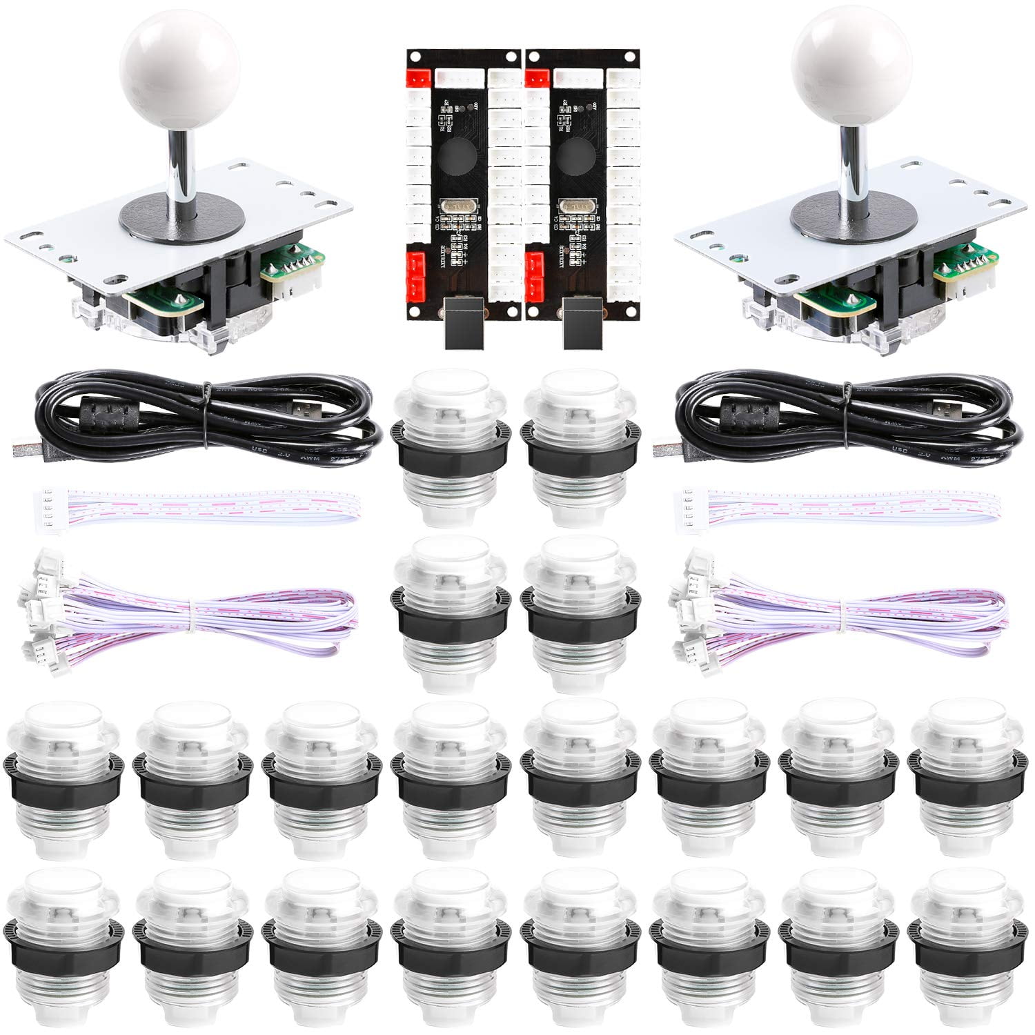 Easyget New Updated 2-Player SSF20 LED DIY Arcade Kit 2X Zero Delay USB Encoder + 2X Joystick ...