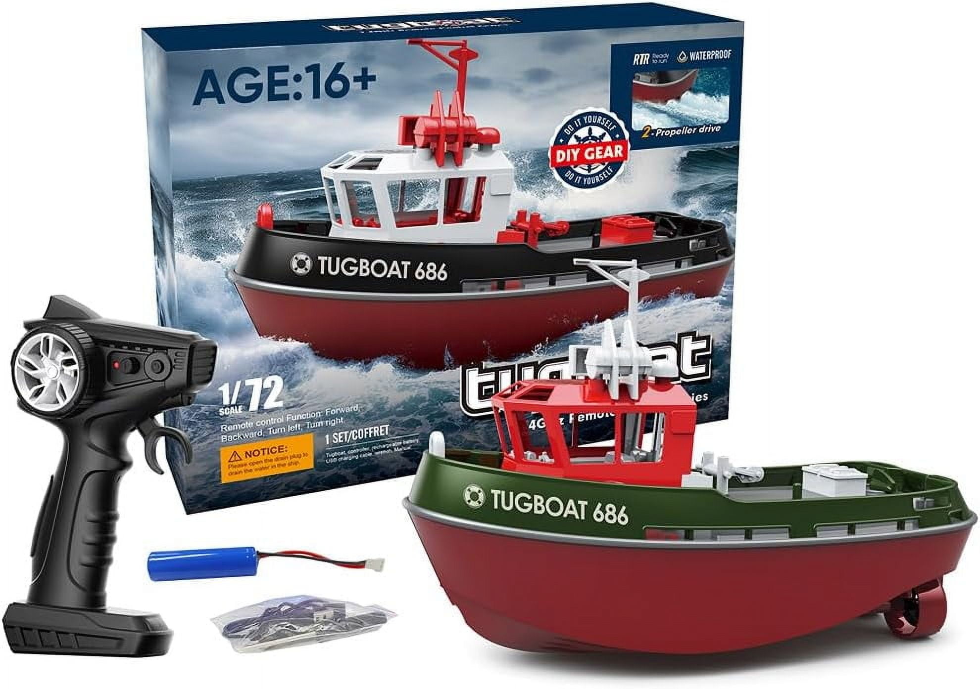 Easygou RC Boat, 1/72 2.4Ghz RC Tugboat for Pools and Lakes, High-Speed ...