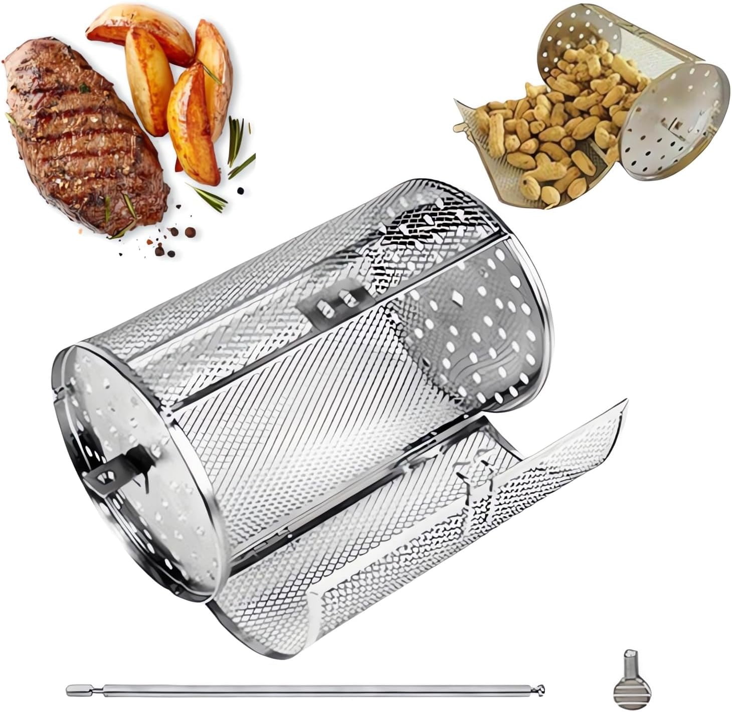Easygou Stainless Steel Rotating Grill, Chicken Wing Basket Automatic ...