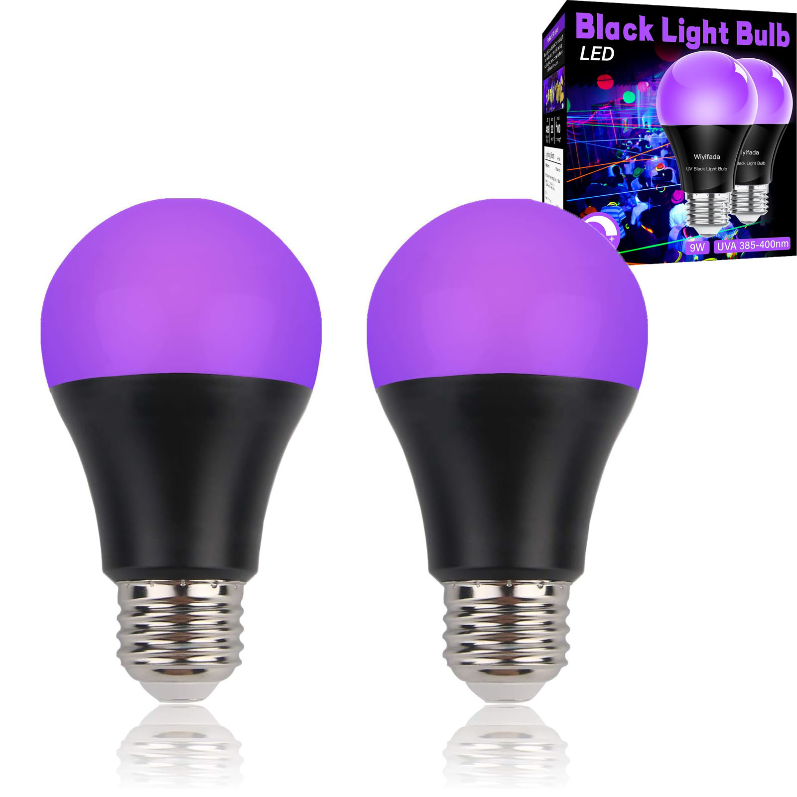 Easygou UVA Blacklight Bulbs 2-Pack 385-400nm, 9W A19 LED - Long ...