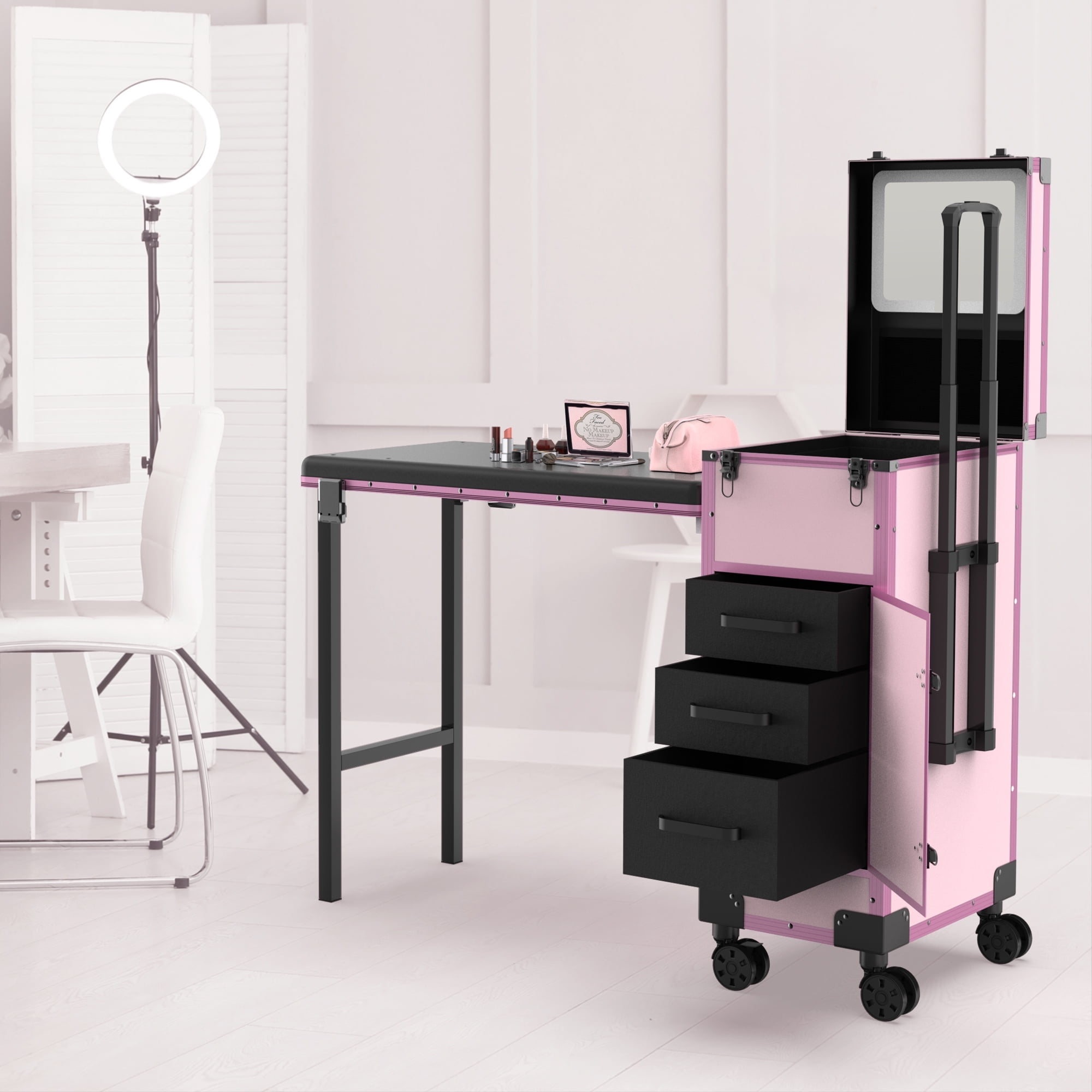 EasyinBeauty Rolling Portable Manicure Table with 3 Drawers& 2-section ...