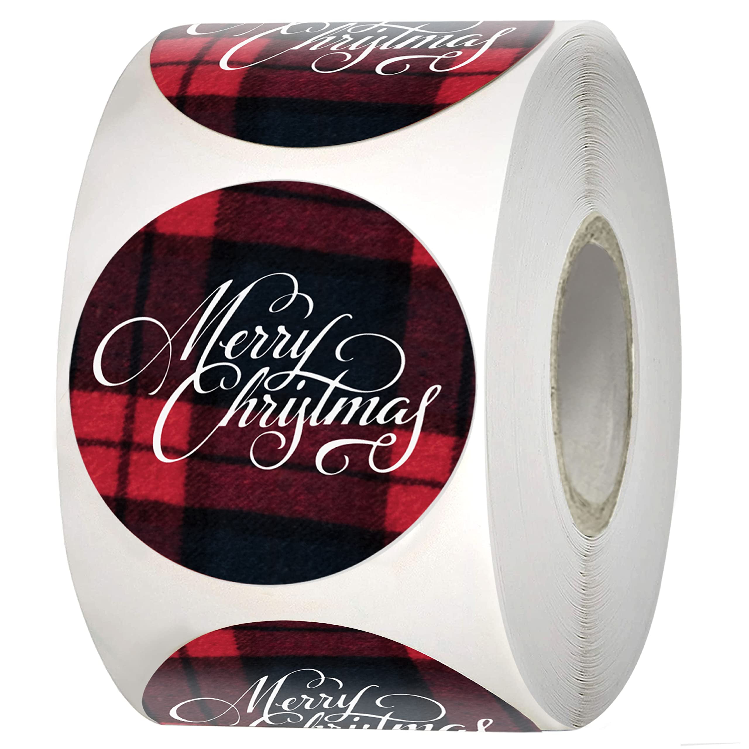 Easykart 500 Merry Christmas Red Checks Background Stickers in Roll , 1 ...