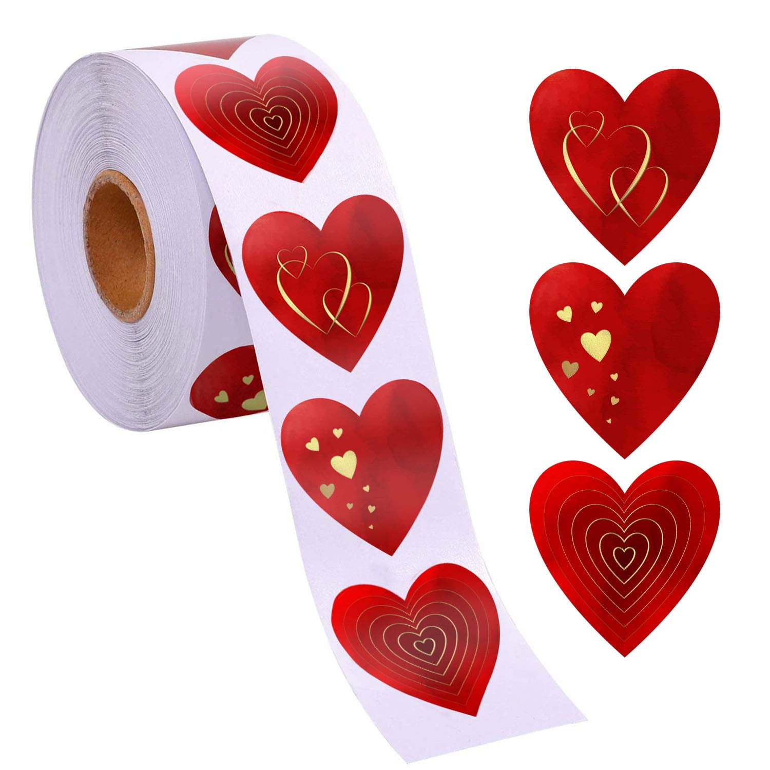 Easykart 500 Red Heart Shape 1.5" Stickers with Special Gold Foil ...