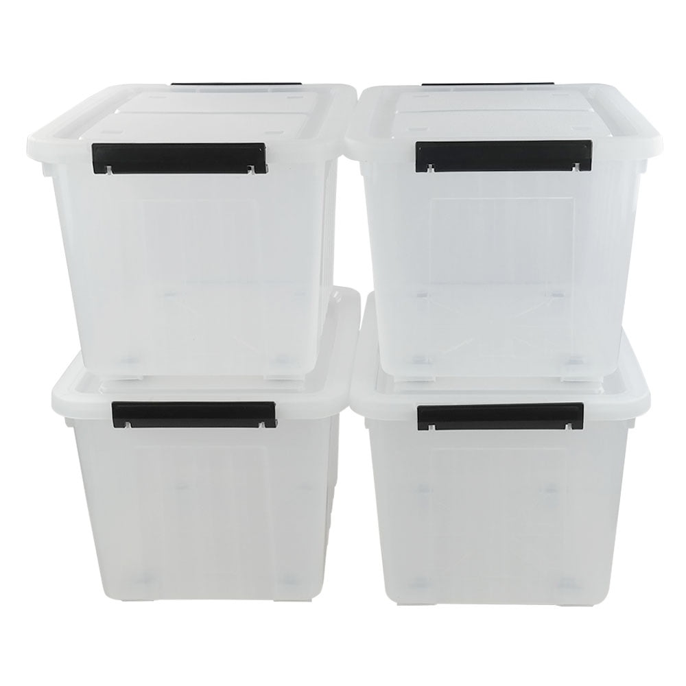 Easymanie 30 Liter Storage Container Bins with Wheels, Clear Plastic ...