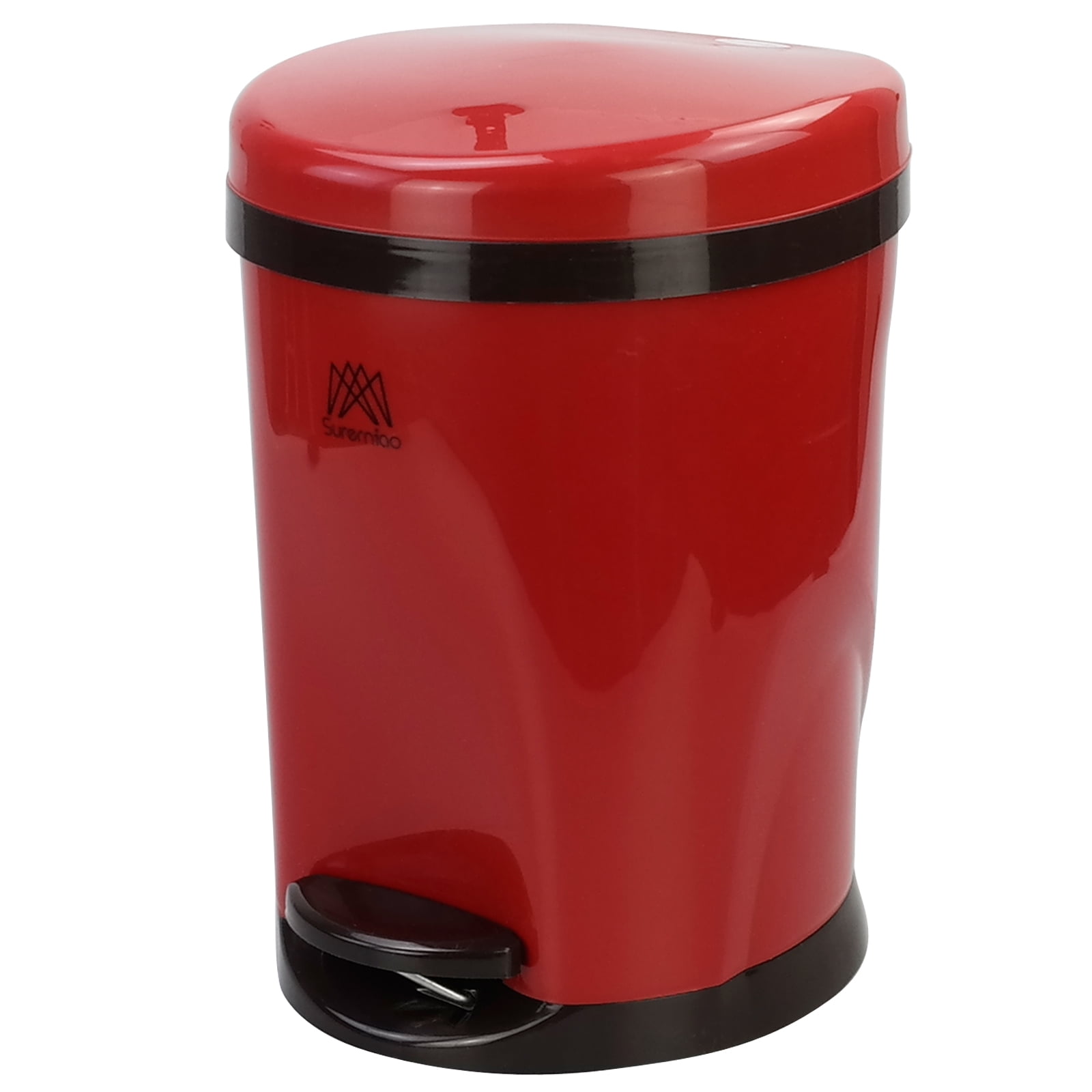 Easymanie 7 Liter Round Plastic Trash Can with Food Pedal, Small Red ...