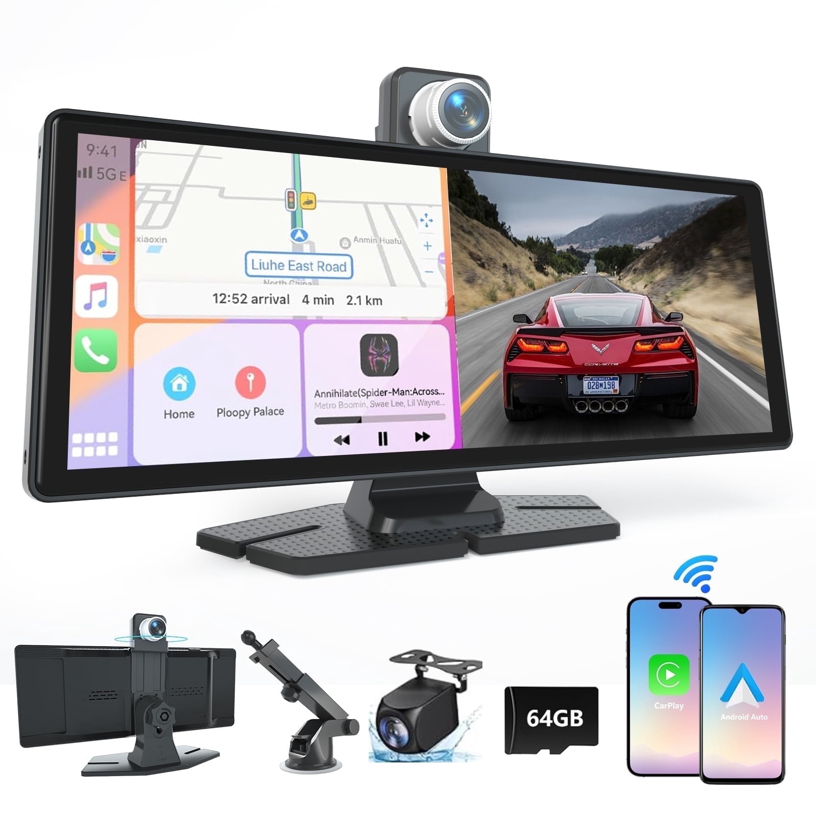 Easyonlife 10.26" Wireless Carplay Screen for Car with Dashcam and ...