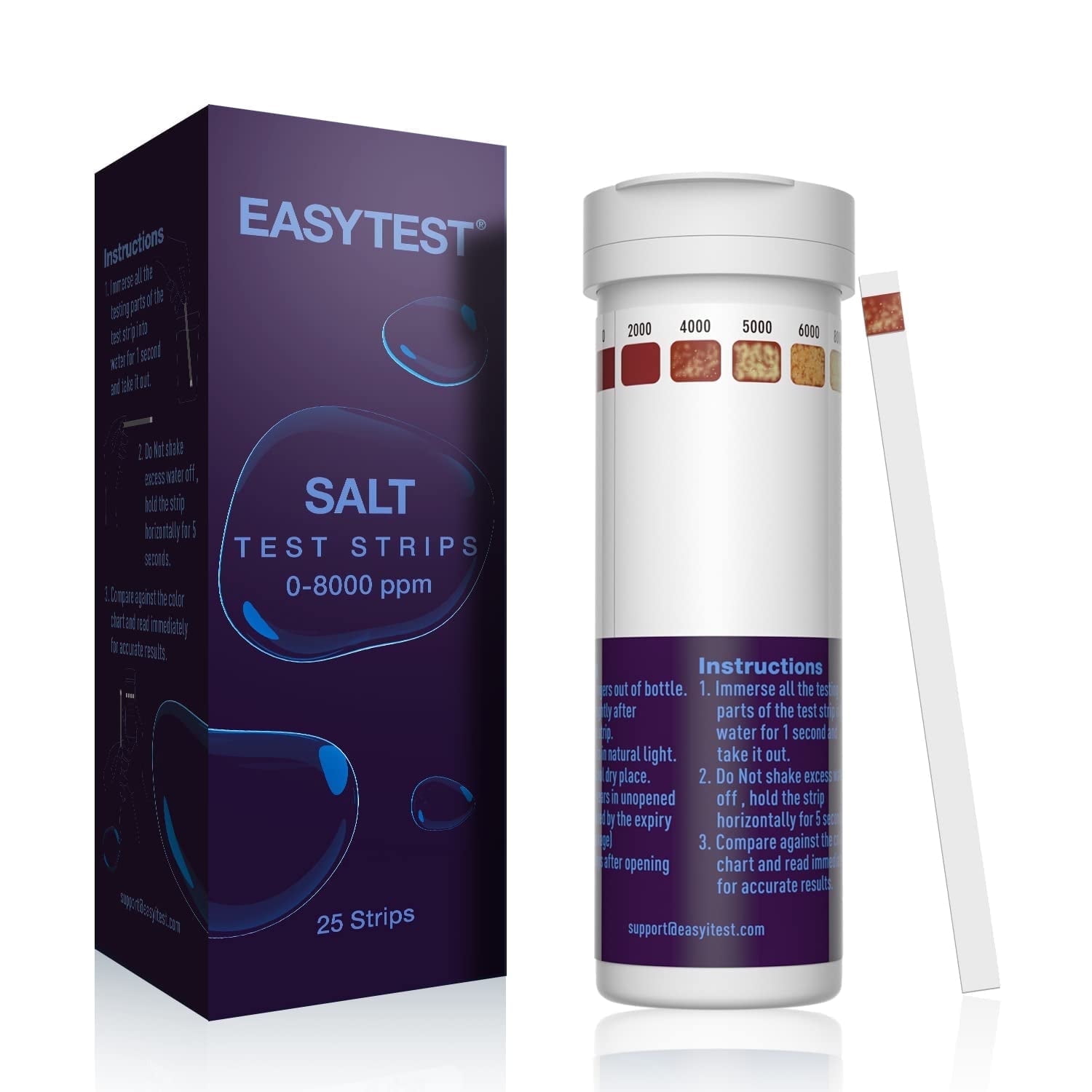 EASYTEST Saltwater Pool Test Strips 0-8000 ppm Sodium Chloride Water ...