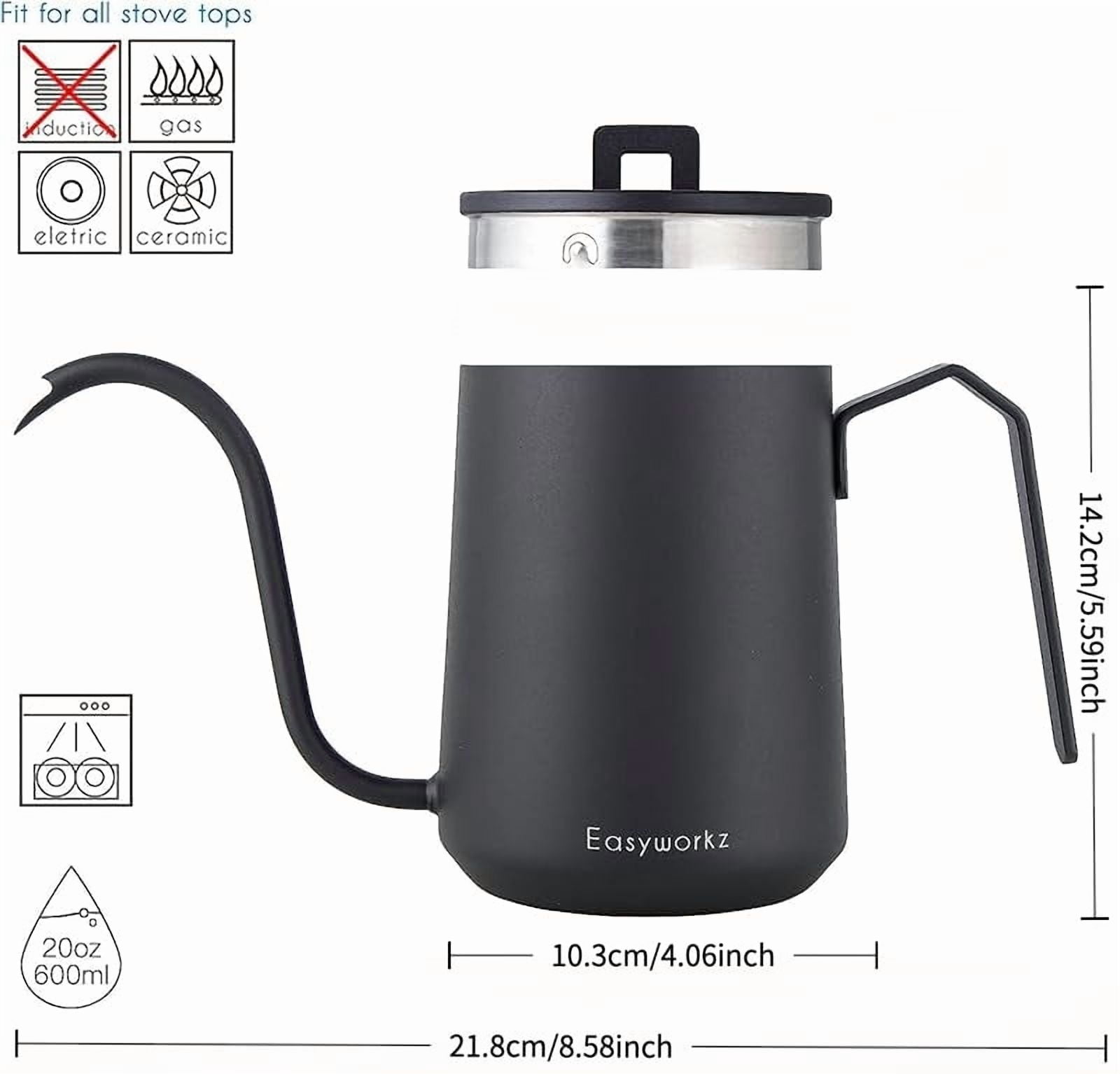 Easyworkz Gooseneck Pour Over Coffee Kettle 20 oz Stainless Steel Hand ...