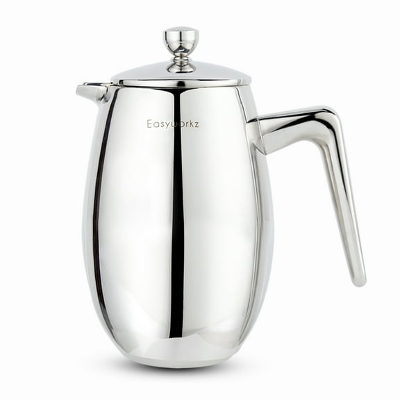 French Press Coffee Maker - 23 oz, Polished Double-Wall Stainless Steel ...