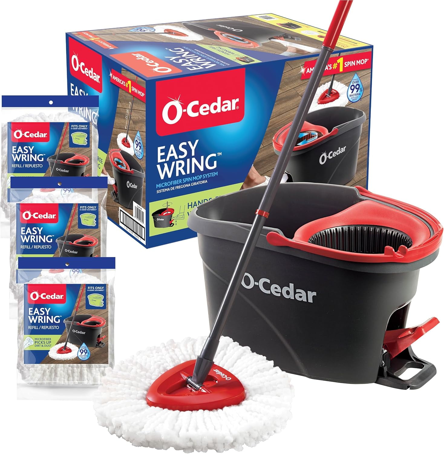 Easywring Microfiber Spin Mop and Bucket Floor Cleaning System with 3 ...