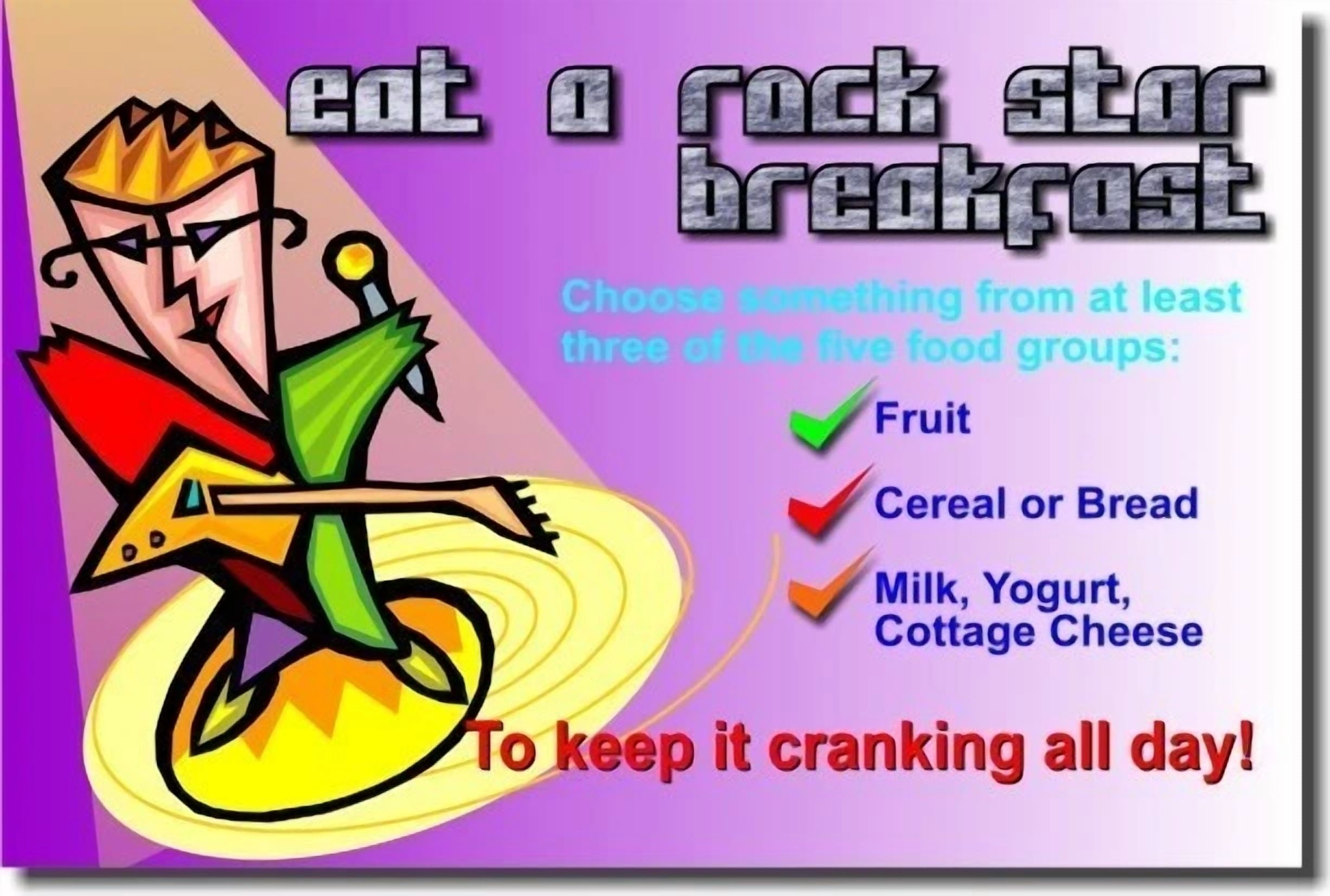Eat A Rockstar Breakfast - Health Motivational School Classroom Poster ...