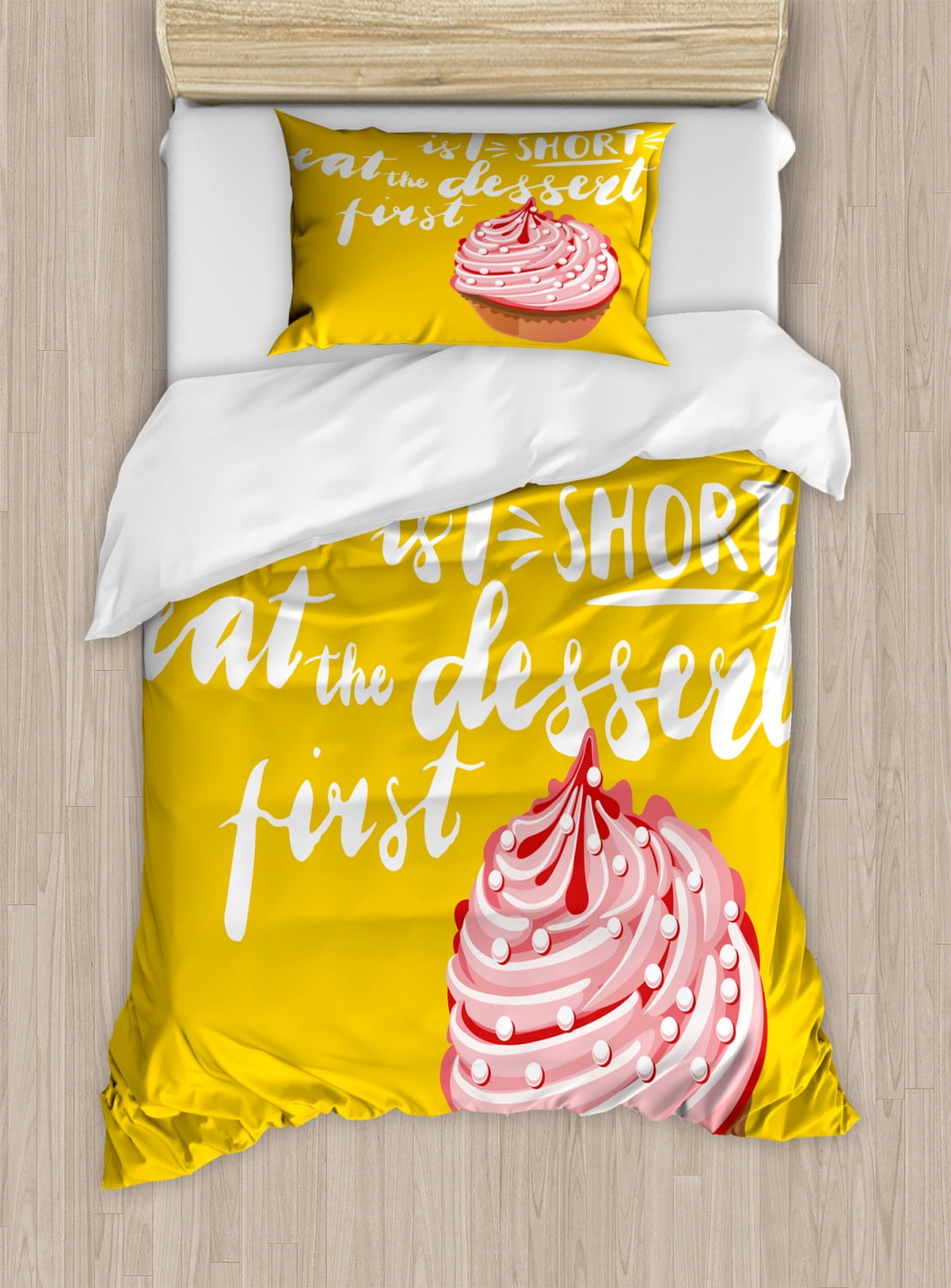 Eat Dessert First Duvet Cover Set Twin Size, Cursive Brush Lettering ...