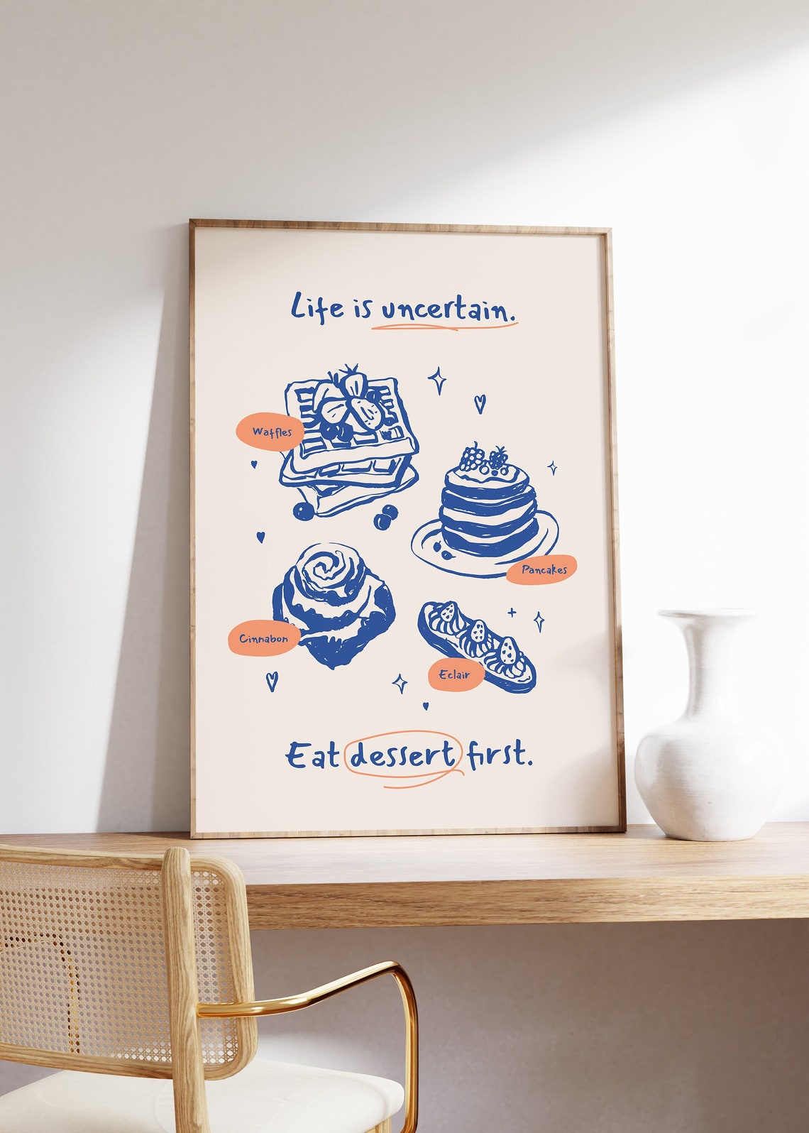 Eat Dessert First Print, Desserts Art Print, Retro Kitchen Wall Art ...