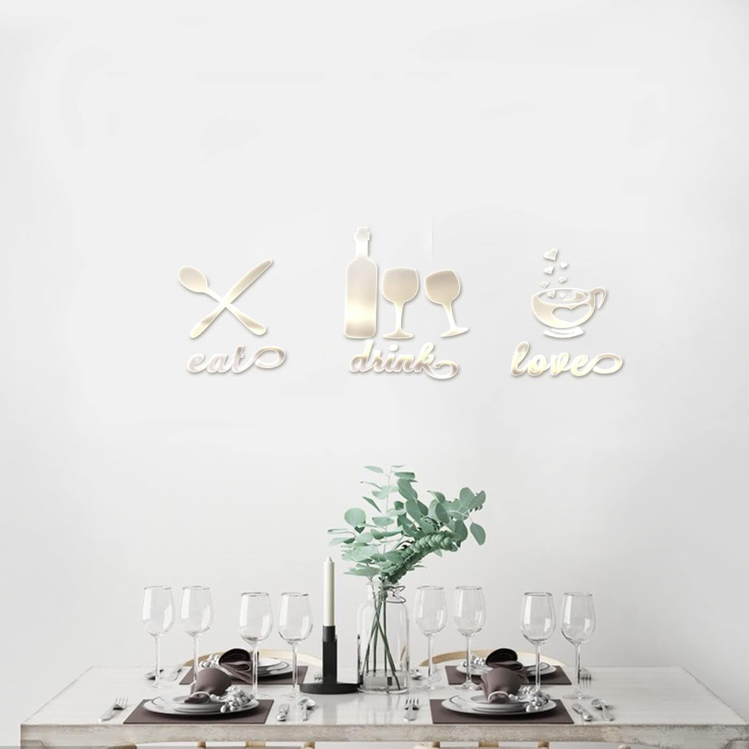 Eat Drink and Love Wall Stickers and Fork Pattern Mirror Decor Stickers ...