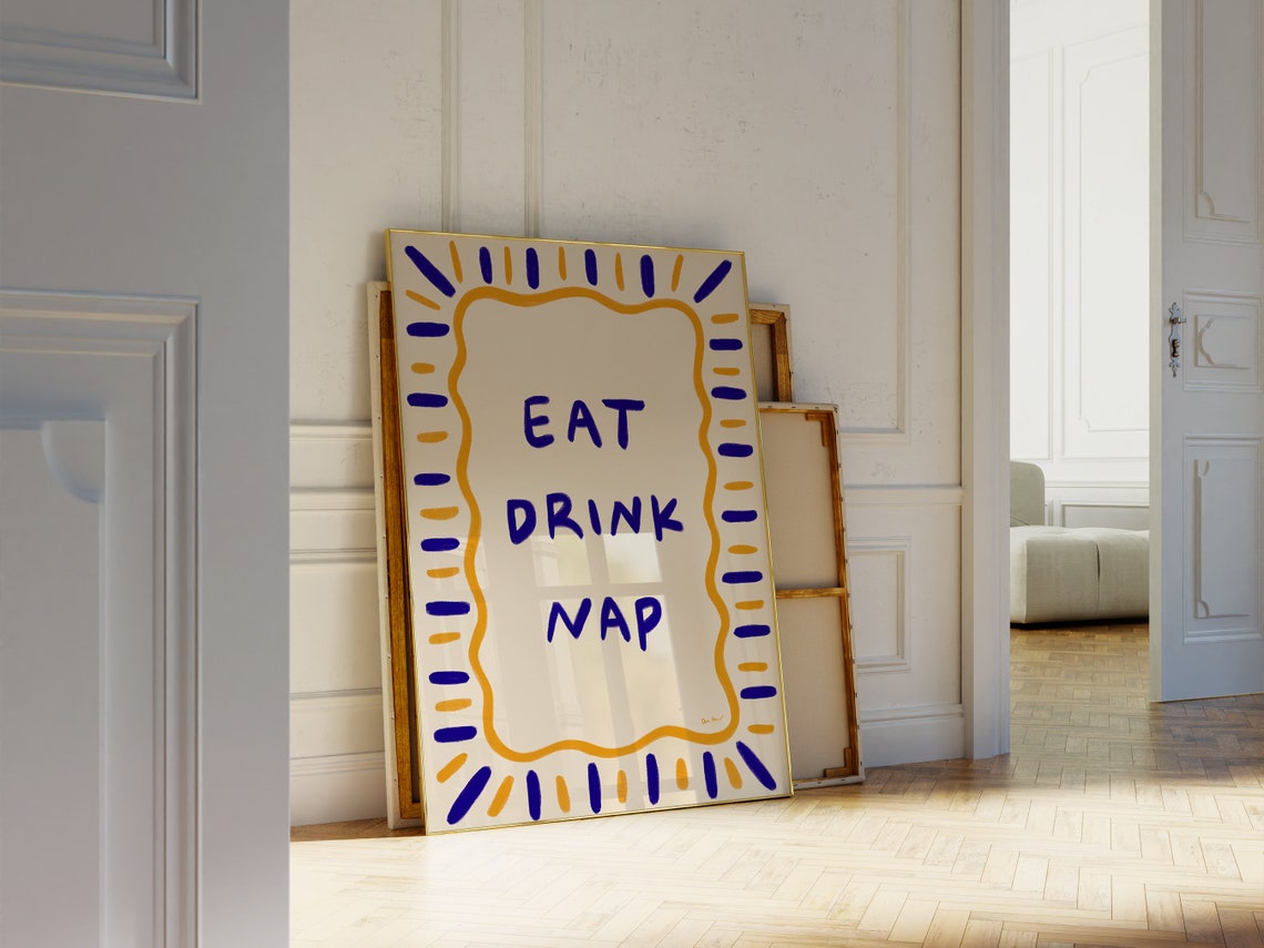 Eat Drink Nap Wall Art, Maximalist Kitchen Print, Trendy Dining Room ...