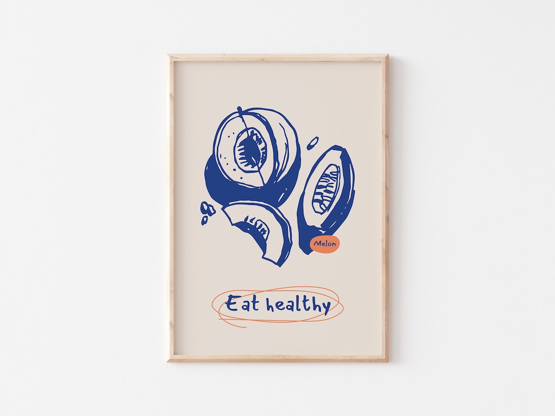 Eat Healthy Print, Eat More Fruit Print, Preppy Kitchen Wall Art, Cute ...