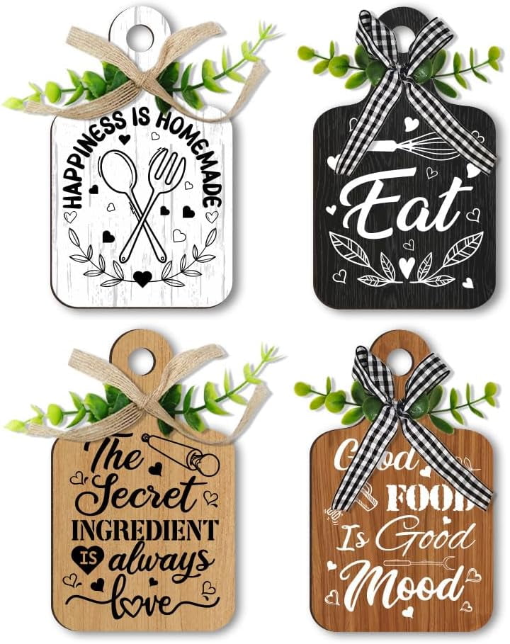 Eat Kitchen Wall Decor Set of 4 Food Dinnerware Wood Sign Hanging ...