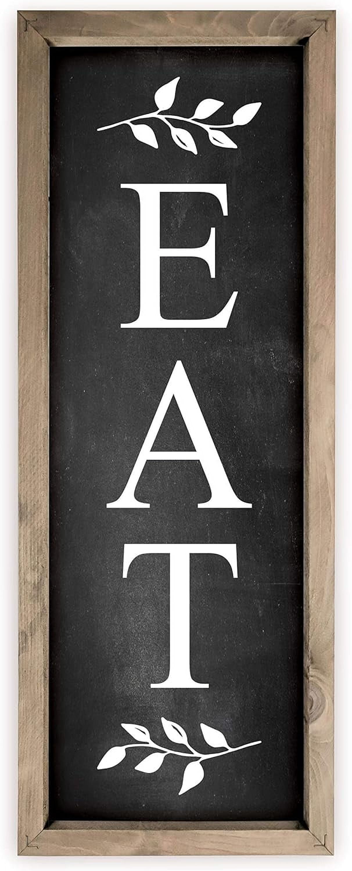 Eat Kitchen Wood Rustic Style Wall Décor Sign With Frame 12x36 ...