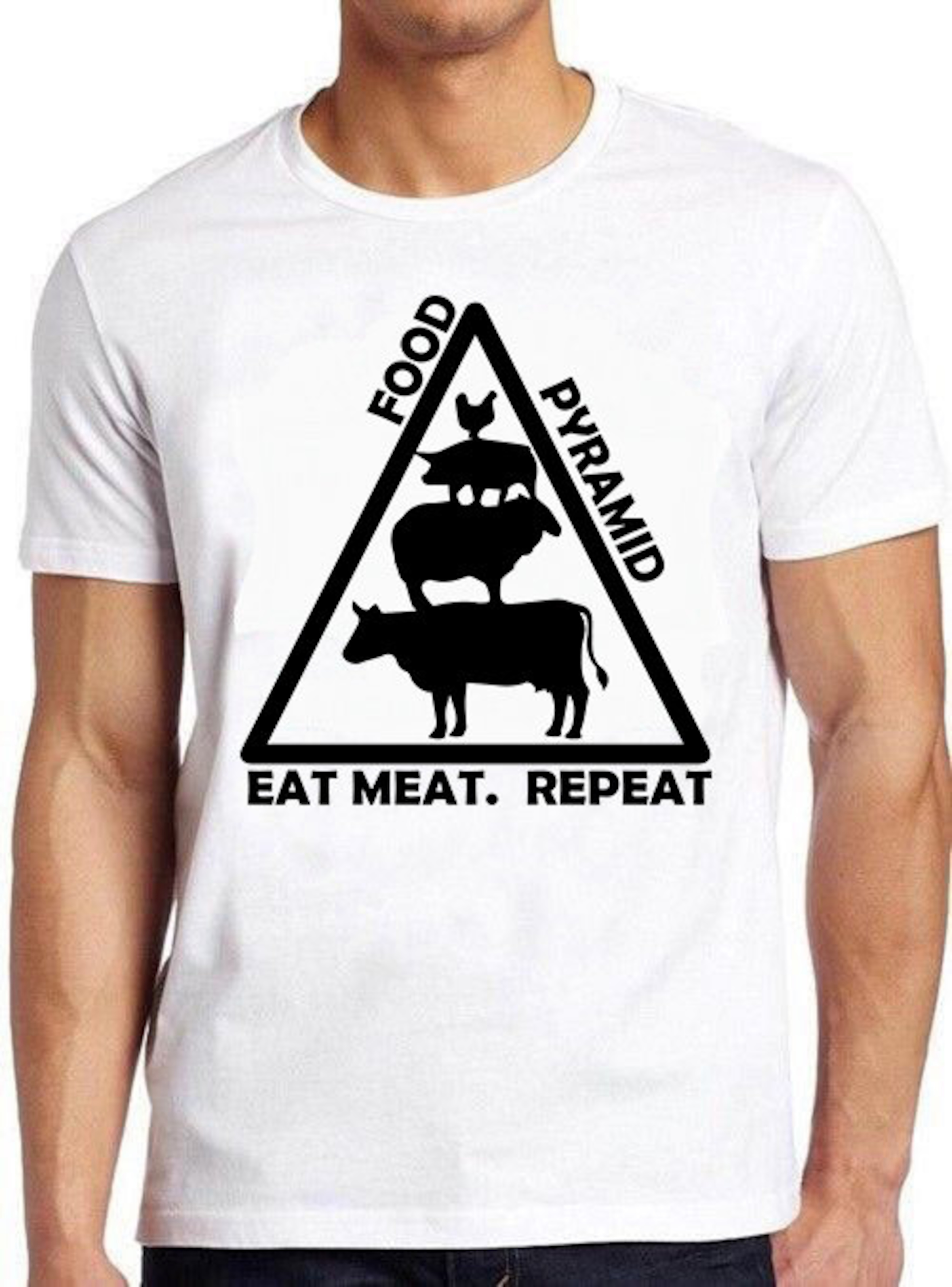 Eat Meat Repeat Food Pyramid Animal Funny Meme Cult Movie Gift Tee T ...