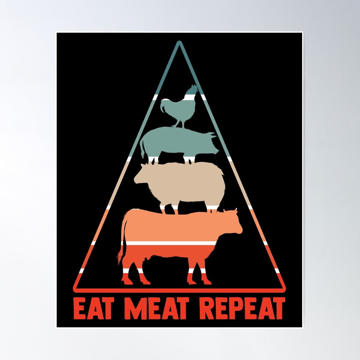 Eat Meat Repeat Food Pyramid Servings Meat Labeled Foodie Poster Wall Art, Modern Wall Decor For ...